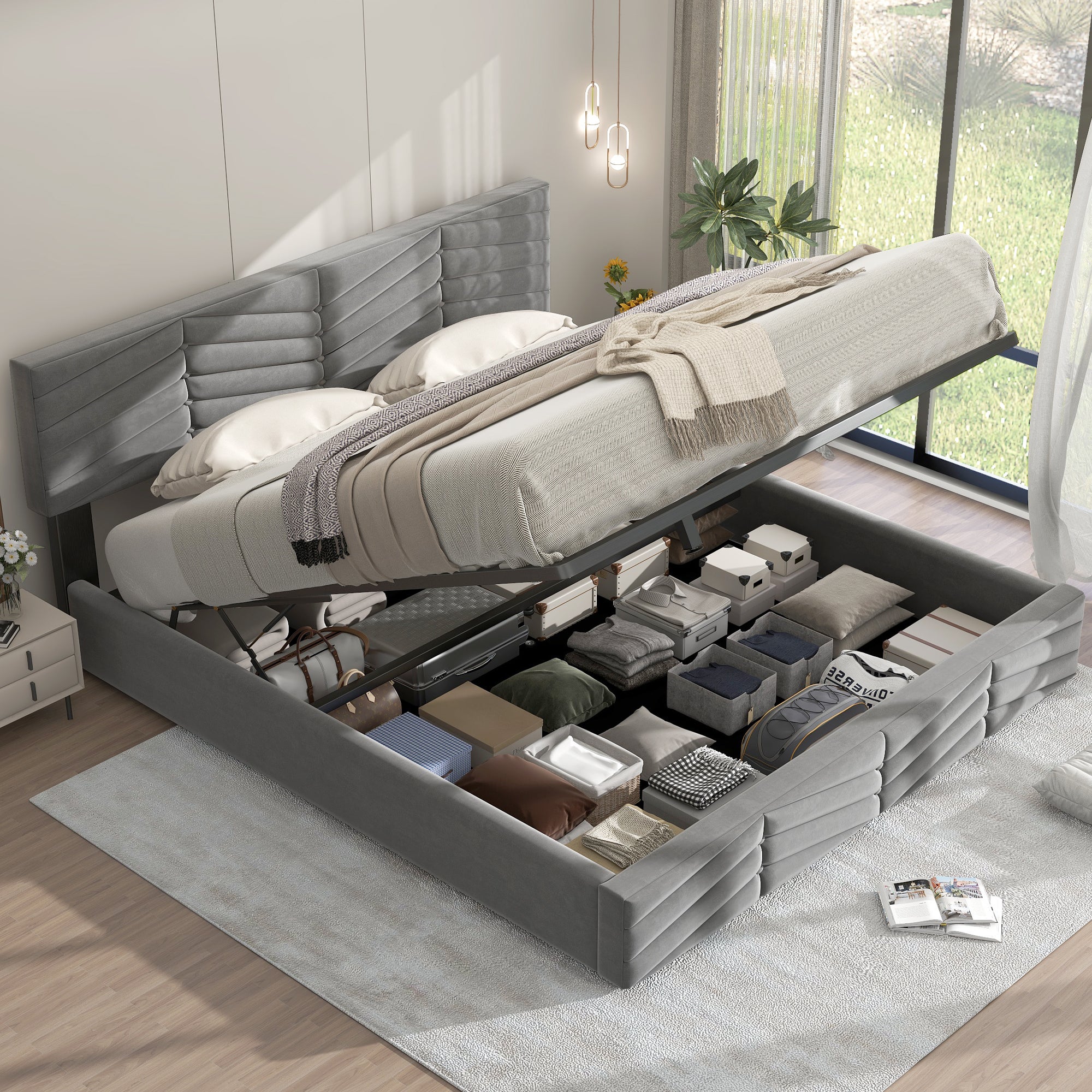 Lit rembourré, lit double,tête de lit réglable en hauteur, 180 x 200 ...