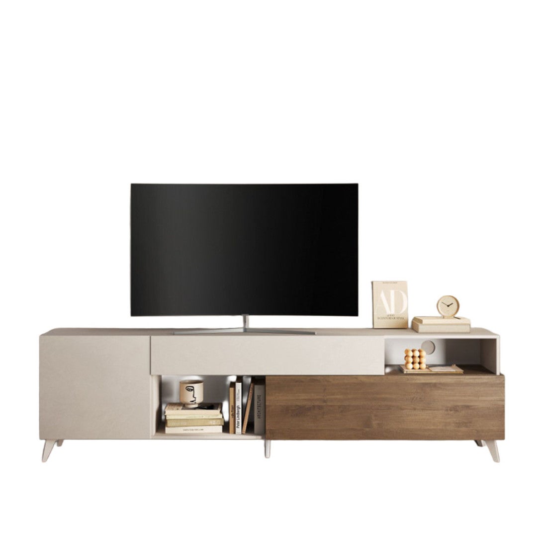 Meuble TV 240 cm Crème/Chêne noisette - PORTOFINO | Leroy Merlin