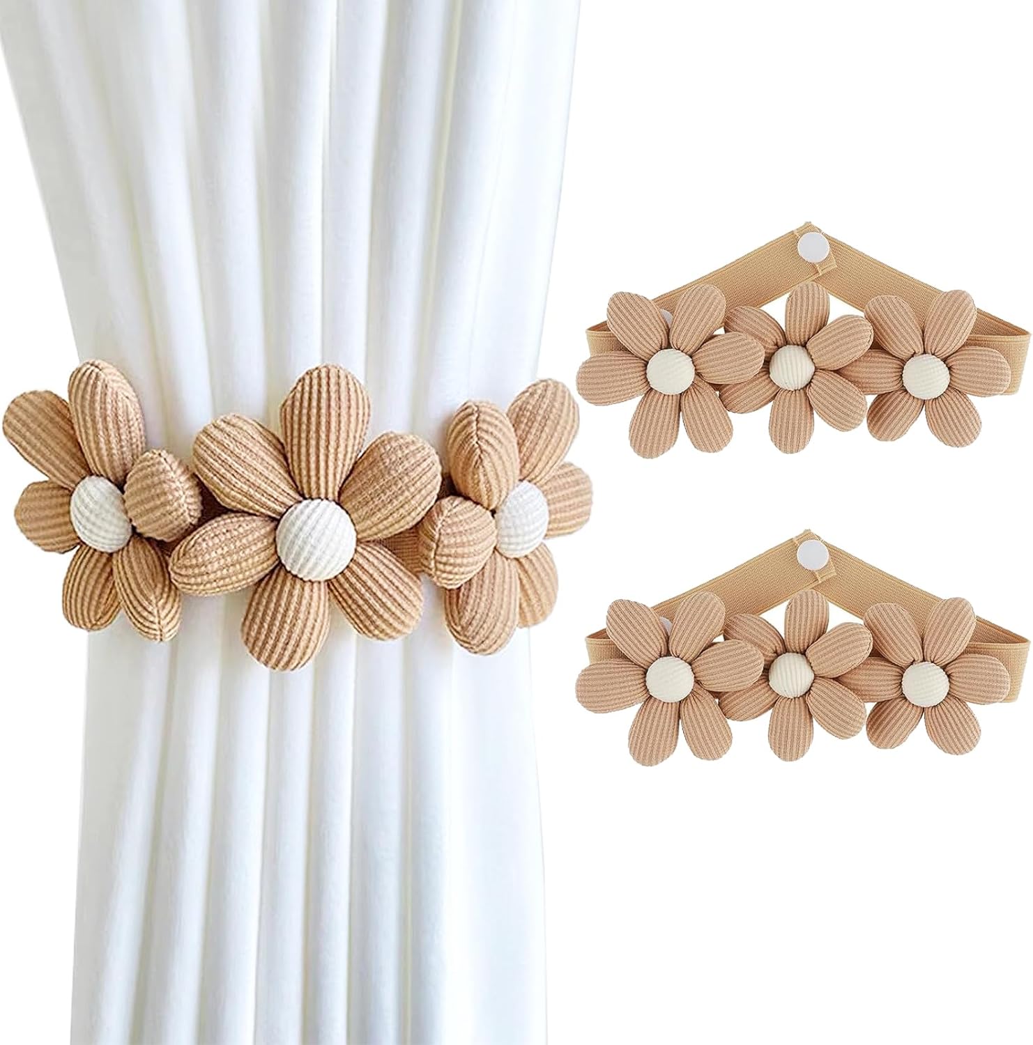 Lot de 2 attaches de rideaux, kaki, en forme de fleur, réglables, pour ...