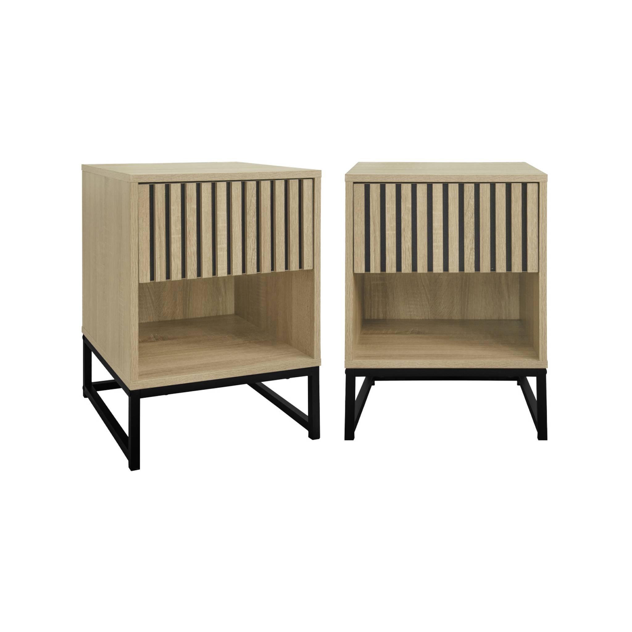 Lot de 2 tables de chevet style contemporain avec 1 tiroir effet bois ...