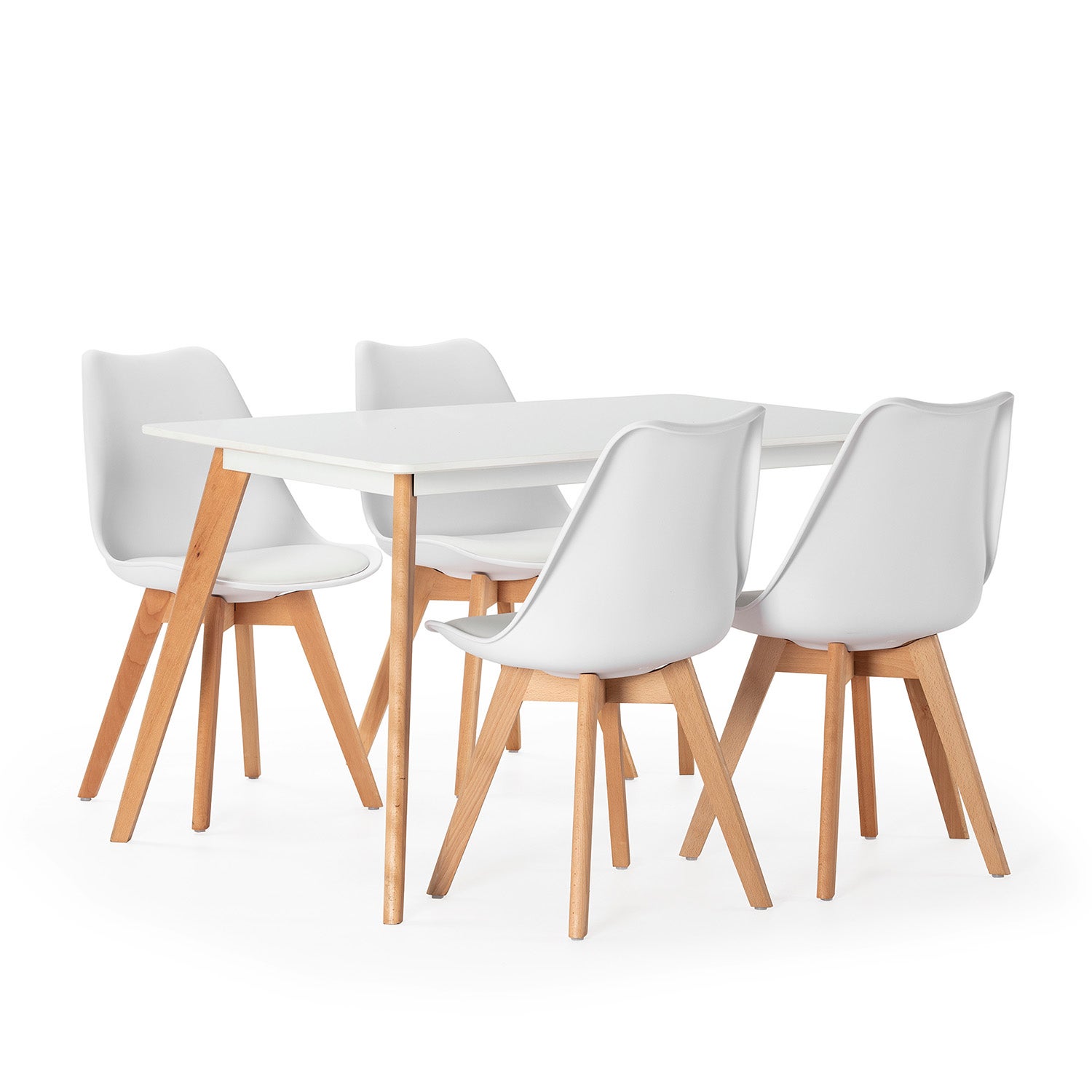 Juego de mesa 120x80 cm y 4 sillas de comedor Klara color Blanco ...