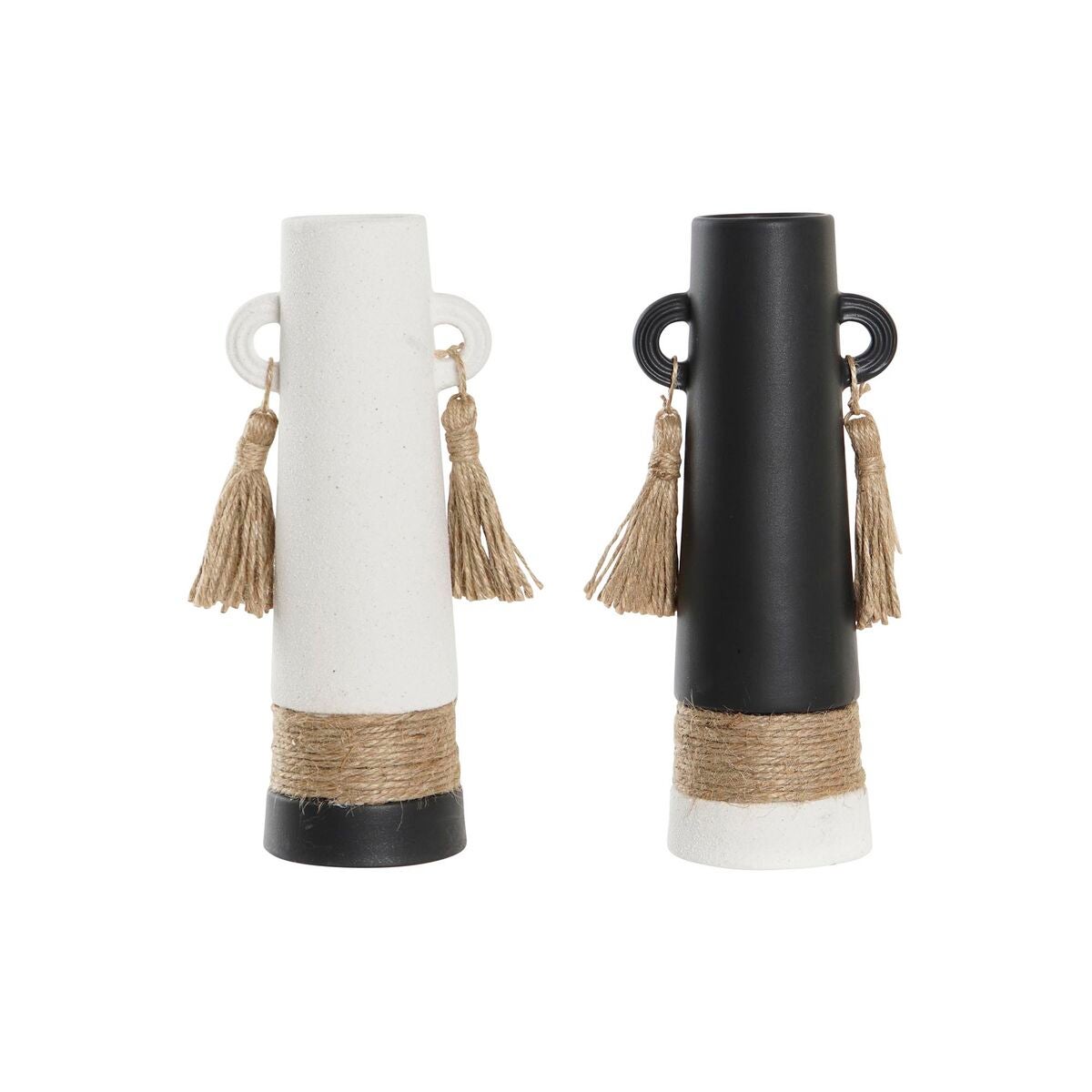 Vase DKD Home Decor Céramique Noir Marron Corde Blanc Colonial (10 x 8 ...