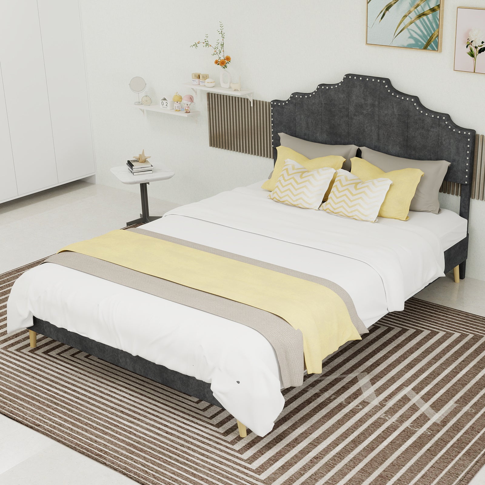 Cadre de lit minimaliste moderne 160×200 cm (beige) : velours ...