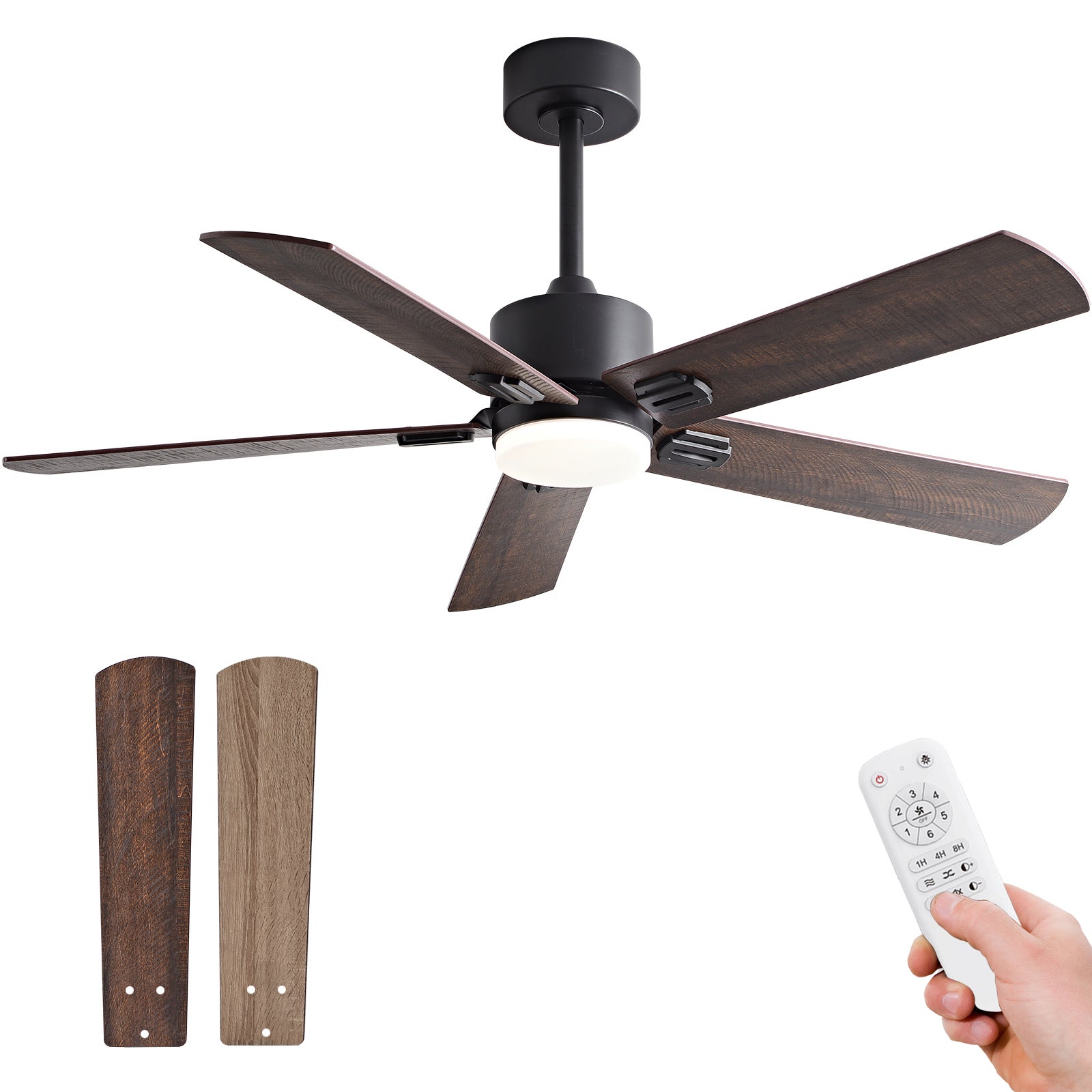 Ventilateur de plafond de 106 cm avec lampe et télécommande, intensité ...