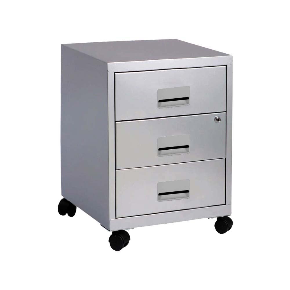Caisson de rangement 3 tiroirs en acier sur roulettes alu Pierre Henry ...