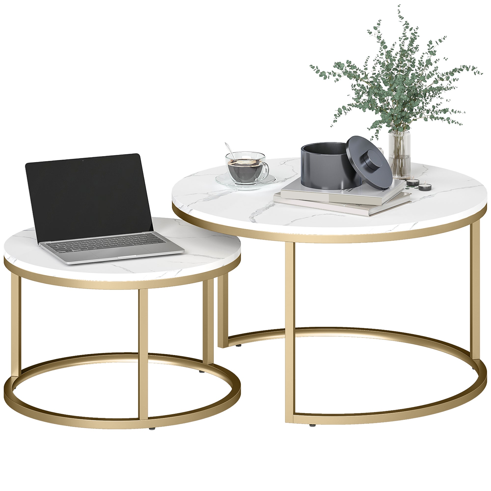 Lot de 2 tables basses gigognes empilable design industriel plateau ...