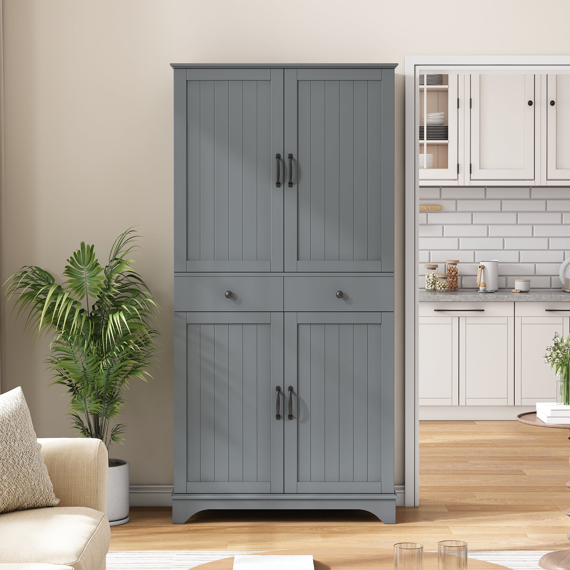 Armoire haute - Buffet de rangement - MDF - Gris (77x40x181cm) | Leroy ...