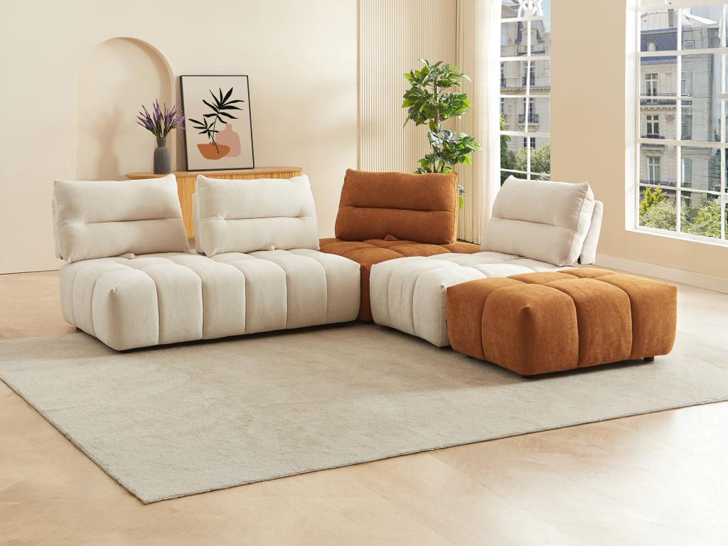 Grand canapé d'angle modulable dossier avance-recule en tissu texturé ...