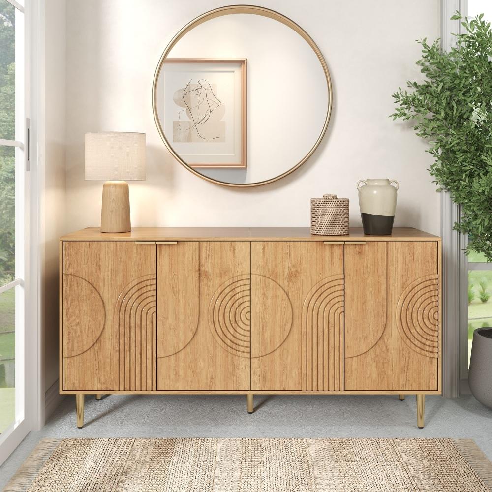 Buffet Moderno de Madera Natural con 4 Puertas y Espacio de Almacenaje ...
