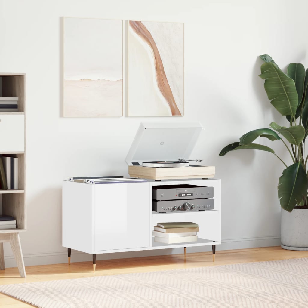 Armoire à disques blanc brillant 85x38x48 cm bois d'ingénierie | Leroy ...