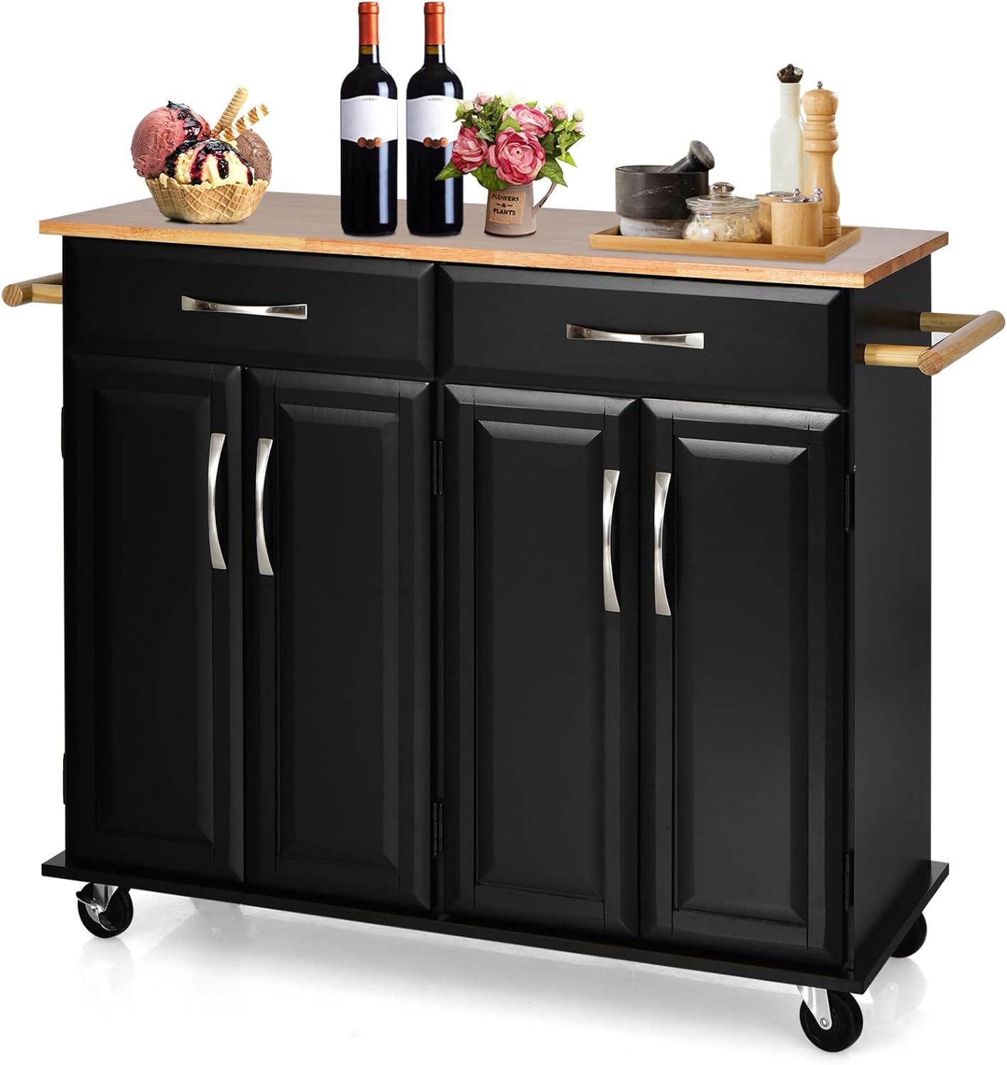 COSTWAY Carro Rodante para Isla de Cocina con Encimera de Madera, Carro ...