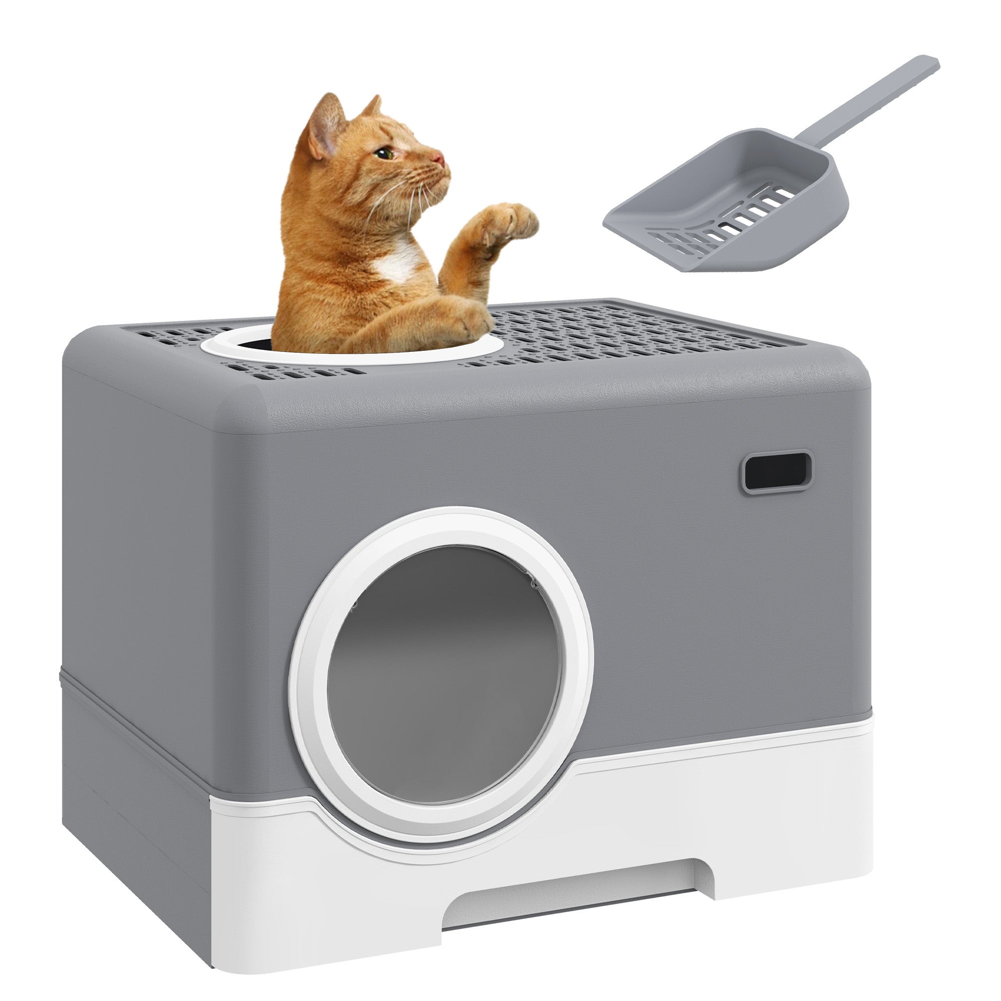 Litière pour chat couverte avec pelle, plateau amovible, entrée et ...