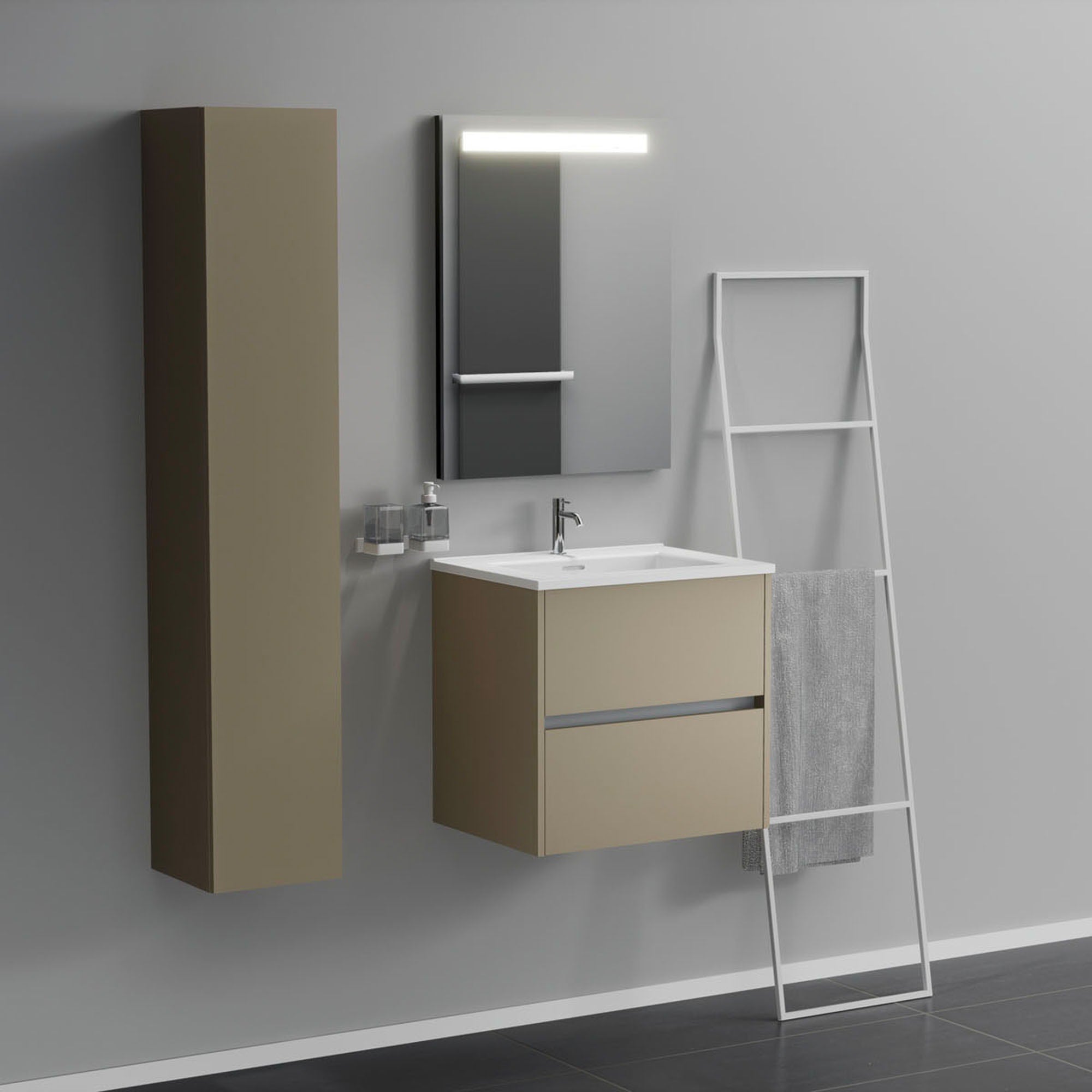 Inda - Mobile bagno 2 cassetti L.60 con lavabo specchio illuminato ...
