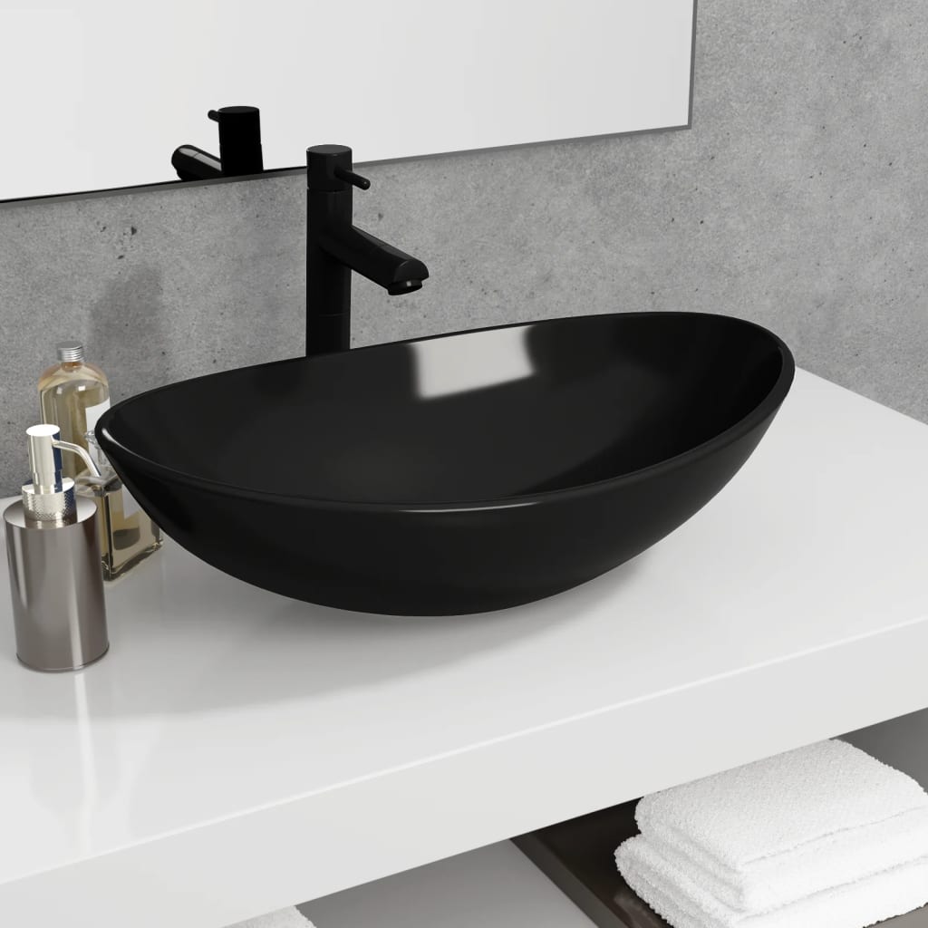 Vasque à poser Lavabo Verre trempé 54,5x35x15,5 cm Noir CFW802413 ...