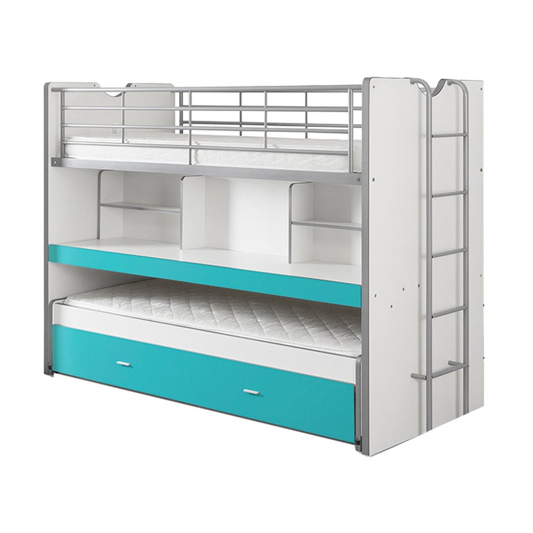 Litera 3 plazas 90x200 cm madera blanca y azul turquesa Bonny | Leroy ...
