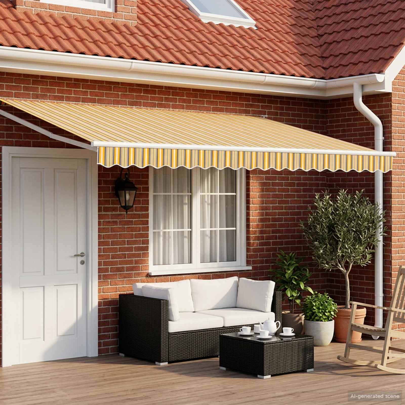 Store rétractable manuel avec LEDs Jaune, Gris et Blanc 4 × 3 m | Leroy ...