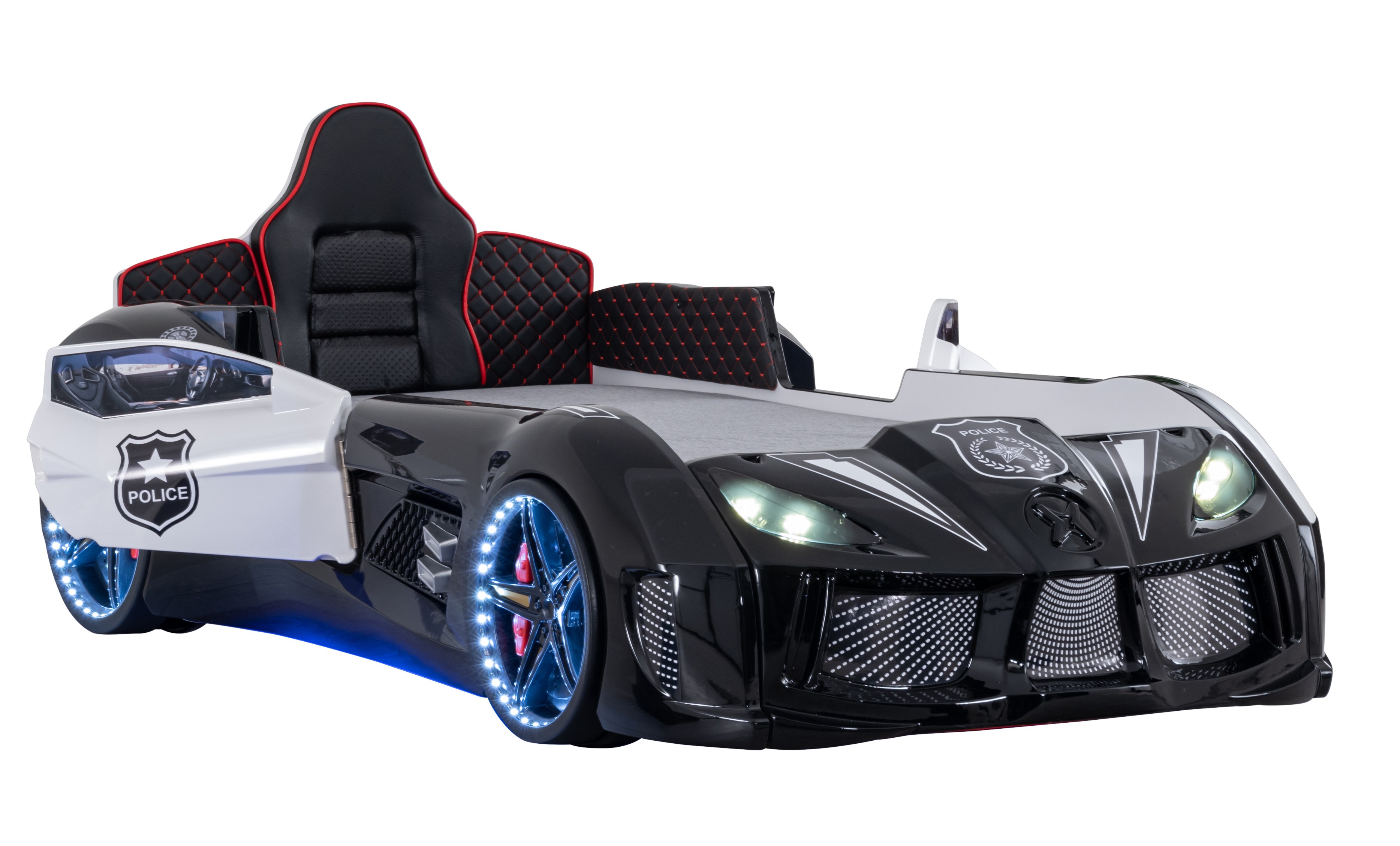 Lit enfant voiture de police noir SPEED – 90x190 | Leroy Merlin