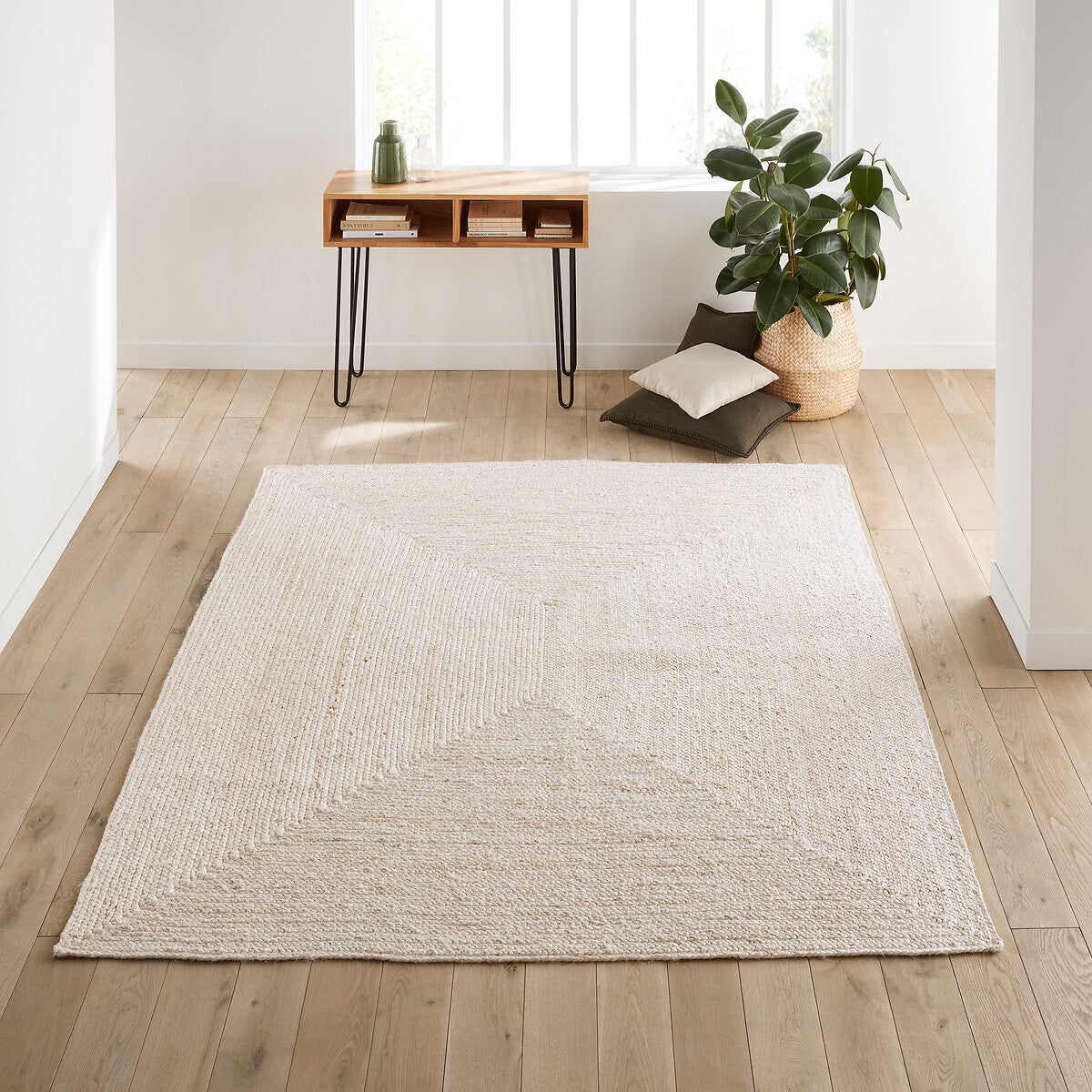 Tapis rectangulaire jute blanchi, Aftas - Bleached - 135 x 190 cm ...