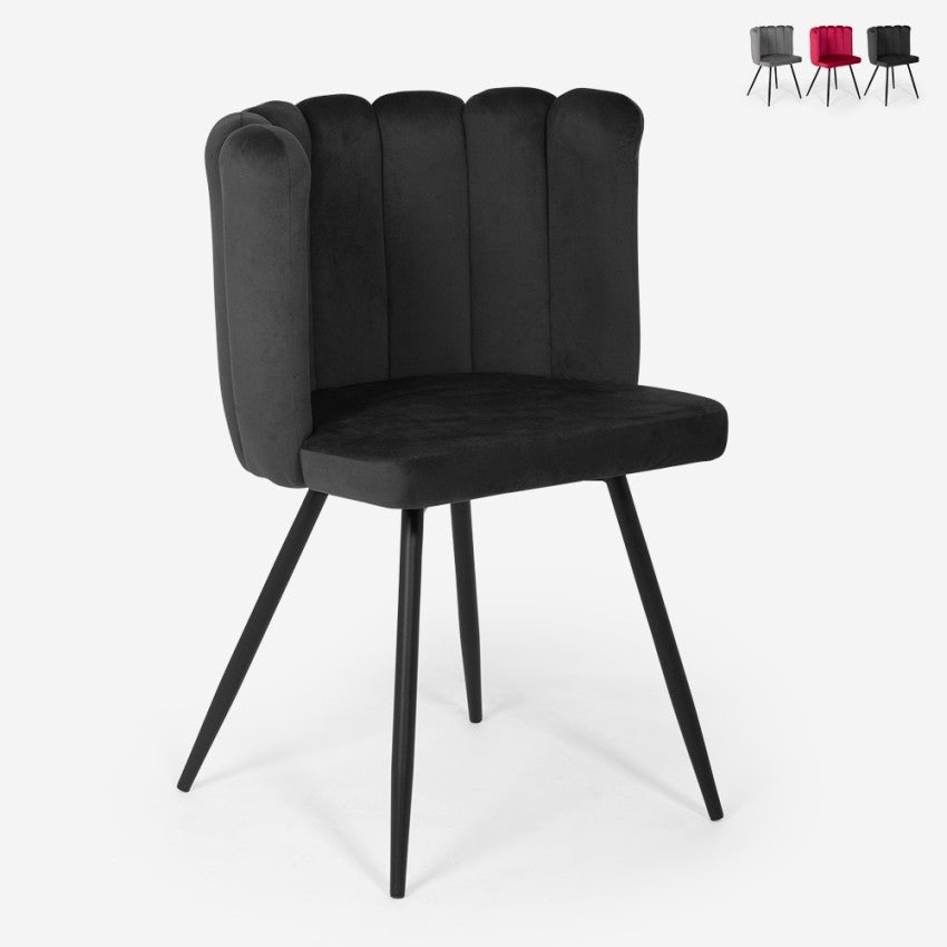 Chaise de salon fauteuil design coquille rembourrée en velours Shelly ...