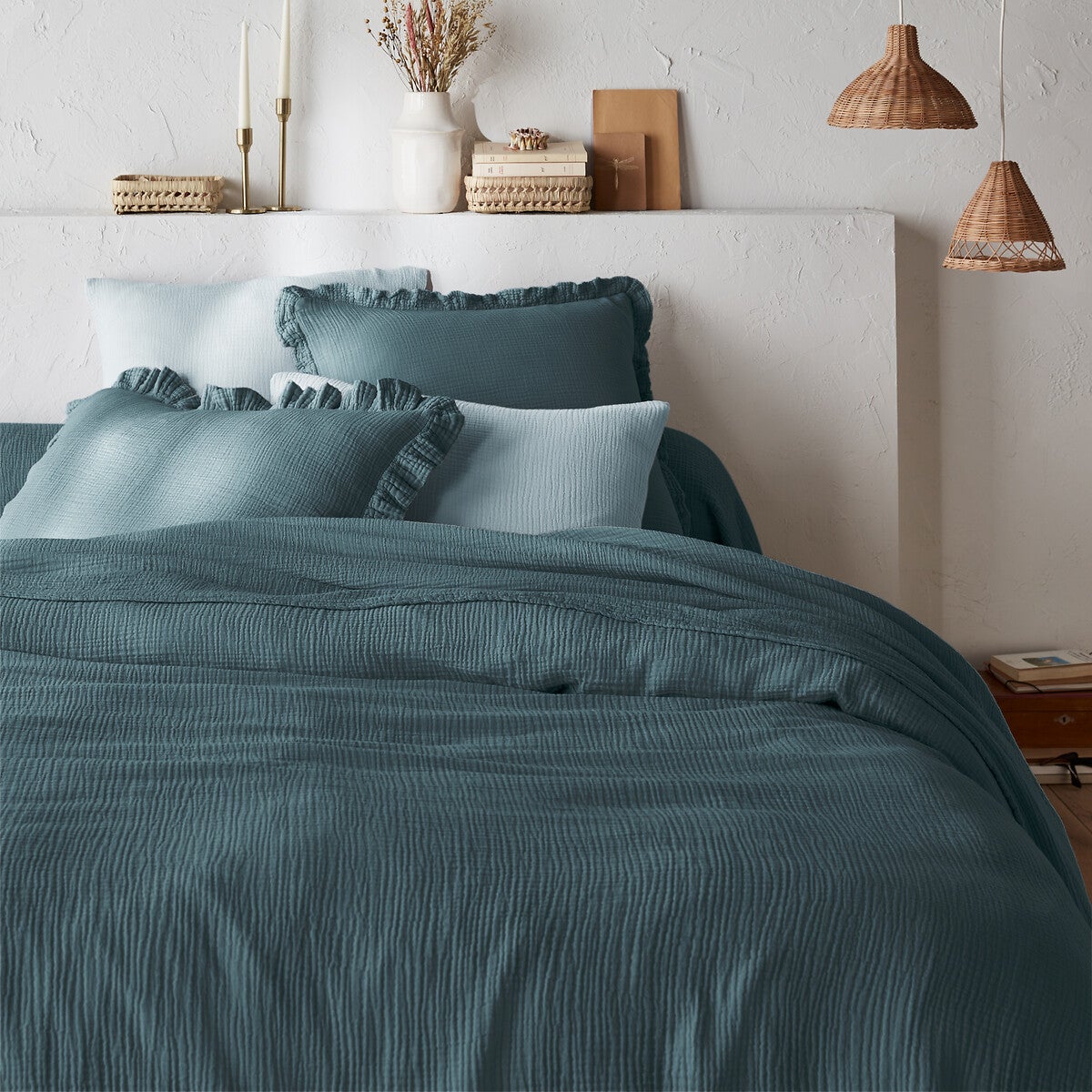 Housse de couette unie en gaze de coton, Kumla - Bleu pétrole - 200 x ...