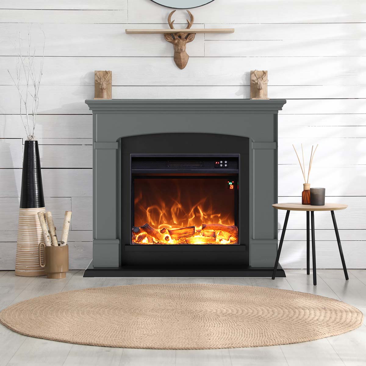 Chimenea de Pared Fuego Monica Antracita 1500w Con Mando a Distancia y ...