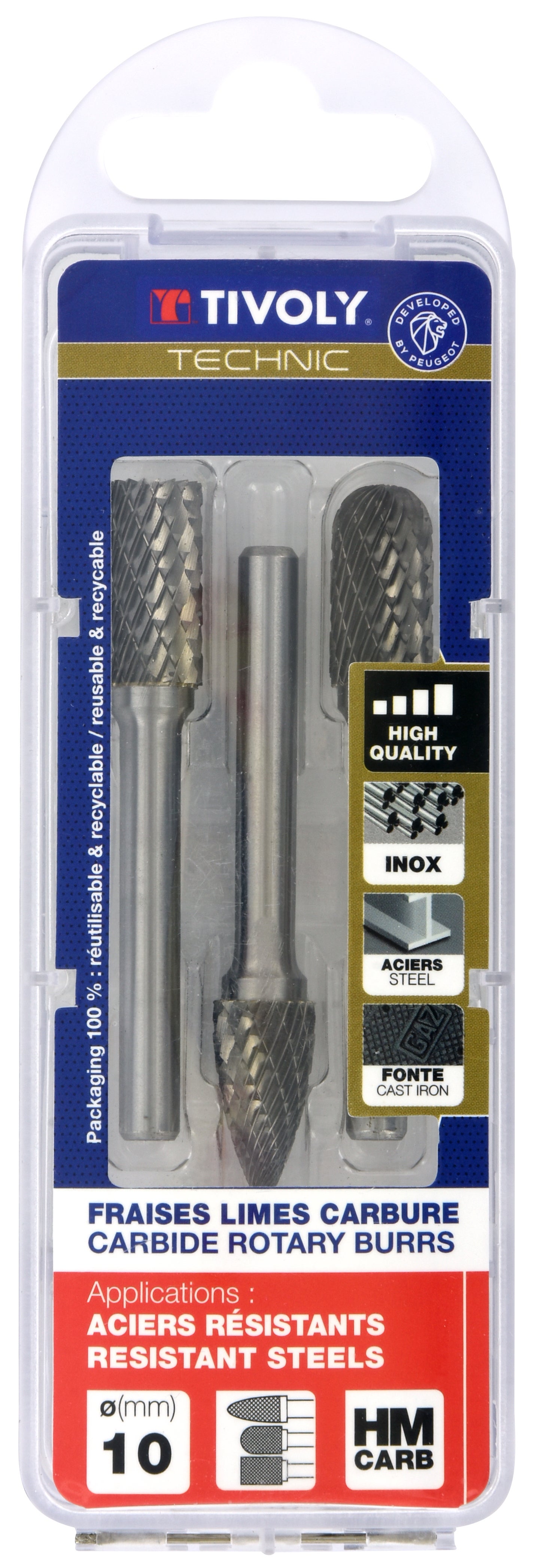 Tivoly • 3 fraises limes rotatives carbure Ø 10mm Denture normale avec ...