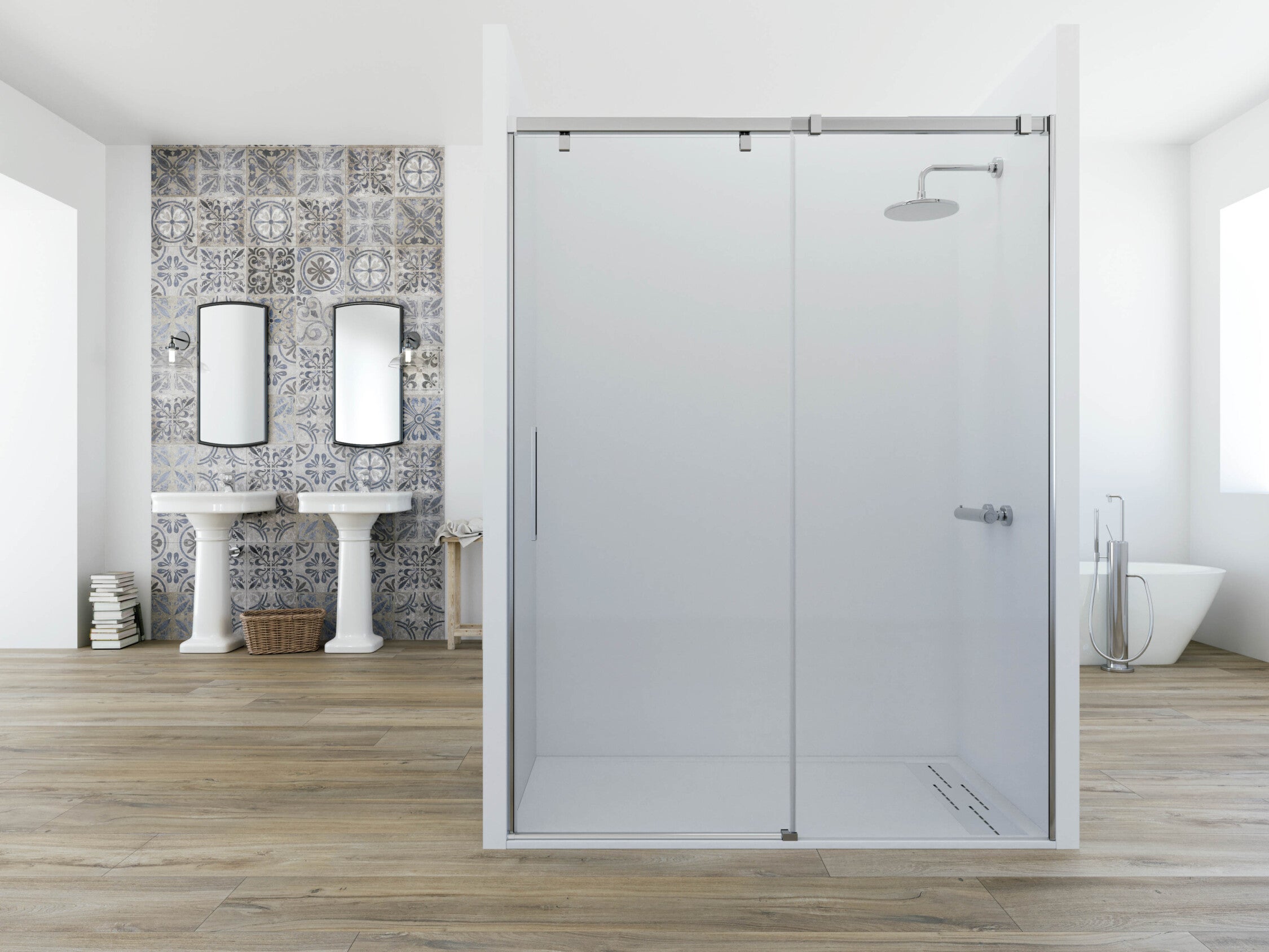 Mampara Frontal Corredera Sin Perfil Inferior. Cristal templado 6mm ...