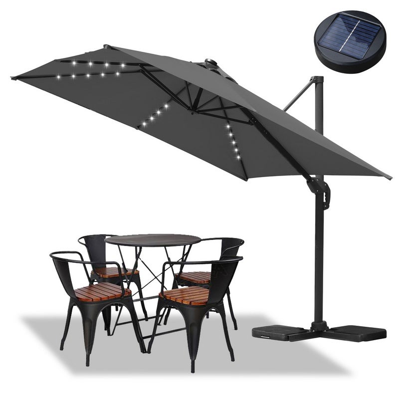 Parasol Parapluie Ø3m pivotant, inclinable, LED, rotation 360°, parasol ...