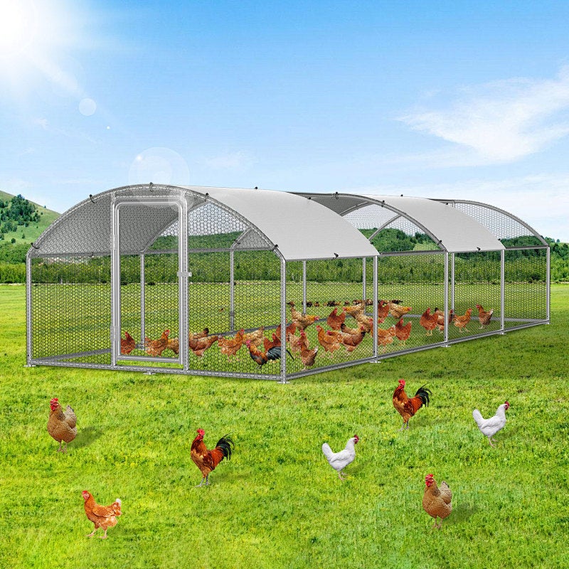 Enclos Poulailler 24 m² 3x8x2m, toit voûté, acier galvanisé, porte ...