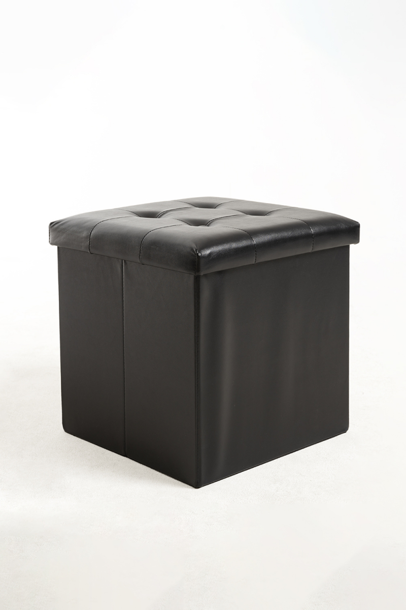 Puff Almacenaje Button 38 cm Polipiel - Negro | Leroy Merlin