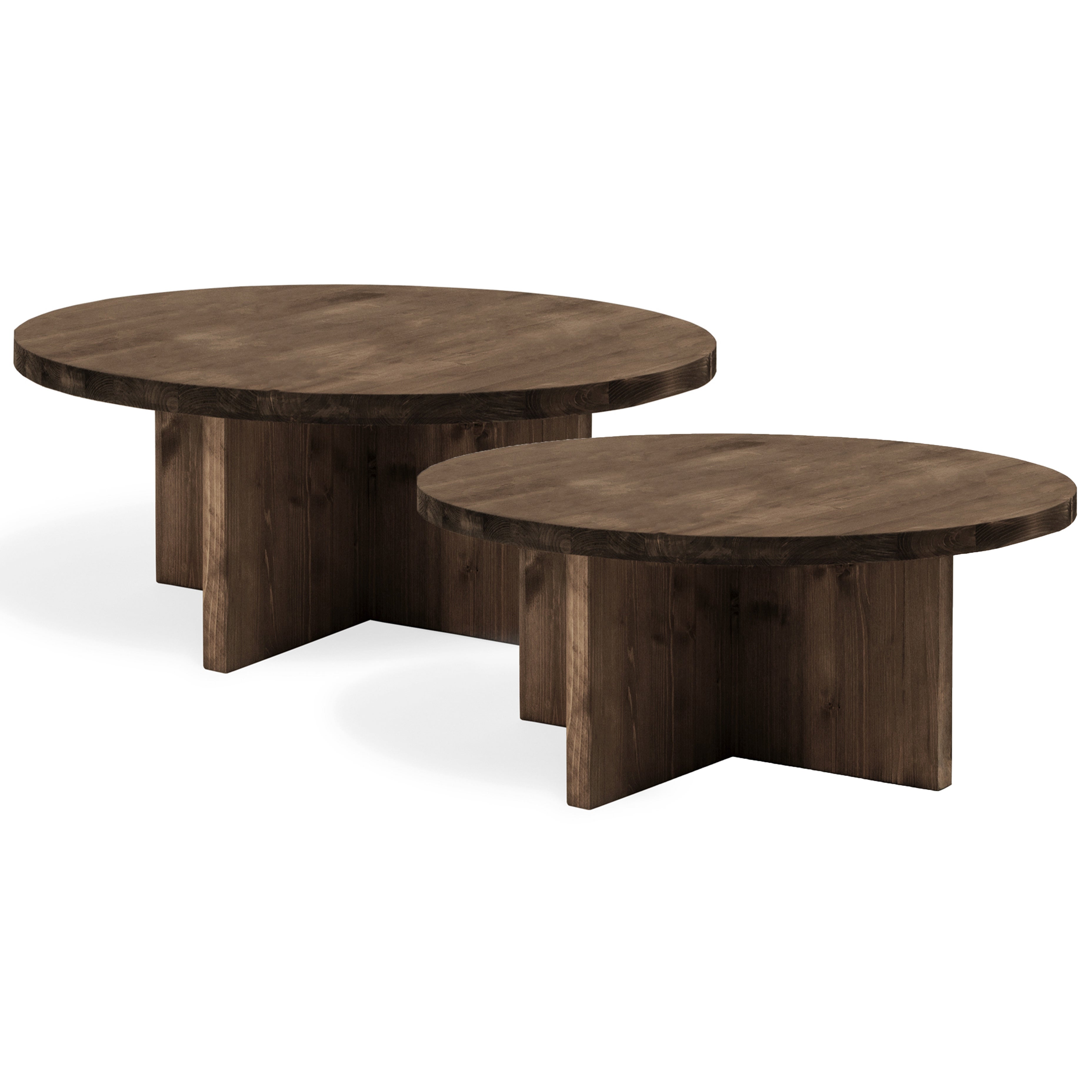 Ensemble de 2 tables basses rondes en bois de sapin Decowood, couleur ...