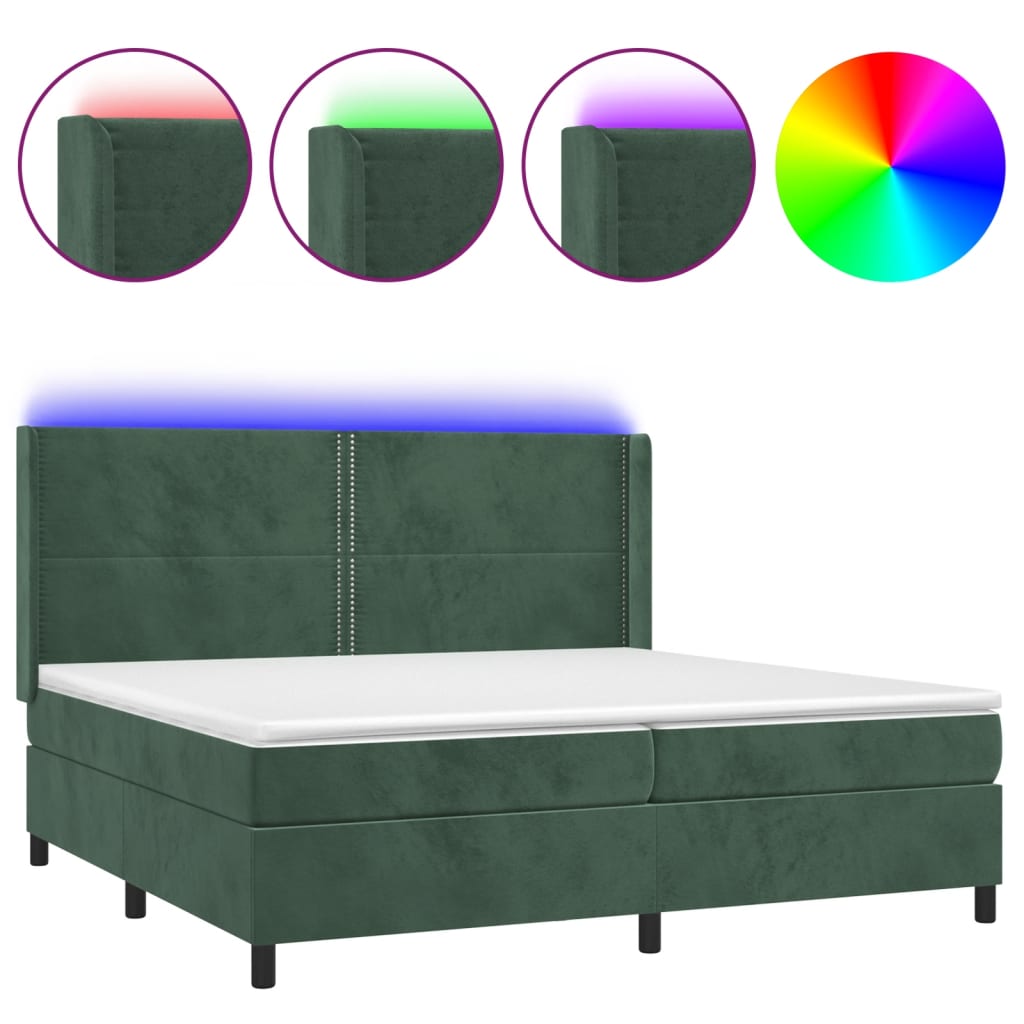Lit à sommier tapissier avec matelas en velours vert foncé et LED ...