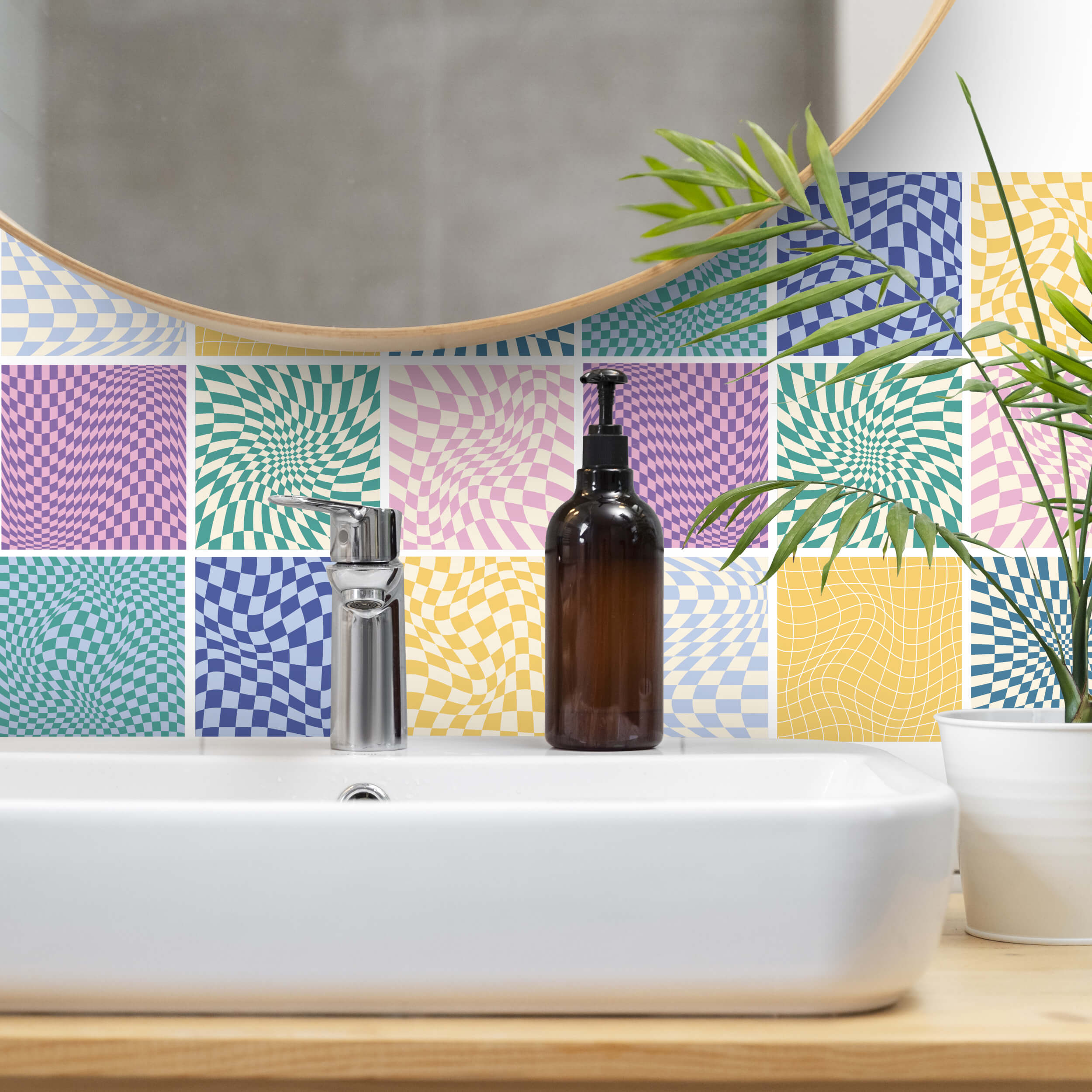 Stickers carrelage carreaux de ciment multicolore 10x10cm - Kit de 12 ...