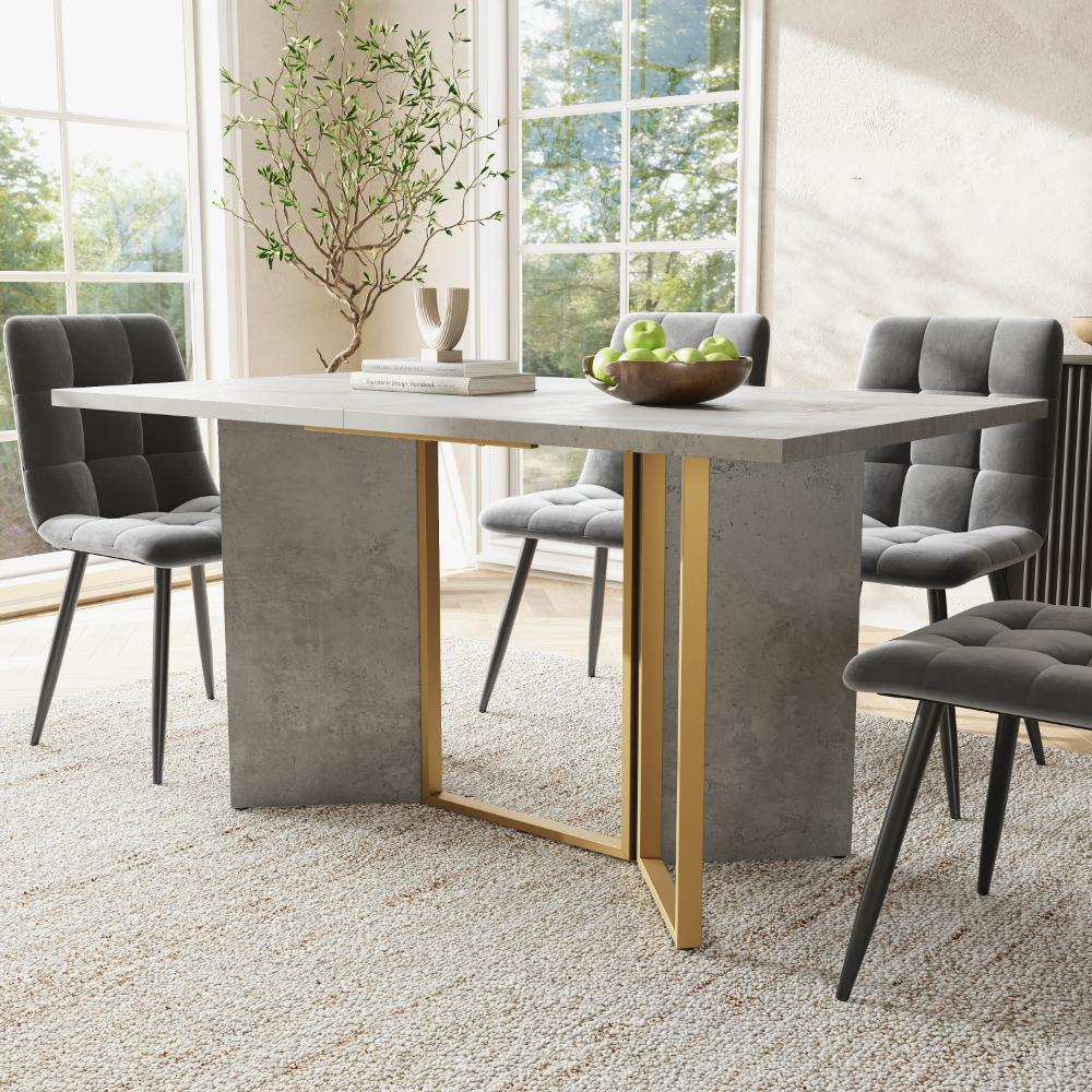 Mesa de comedor moderna 70x119 cm con patas de metal, color cemento ...