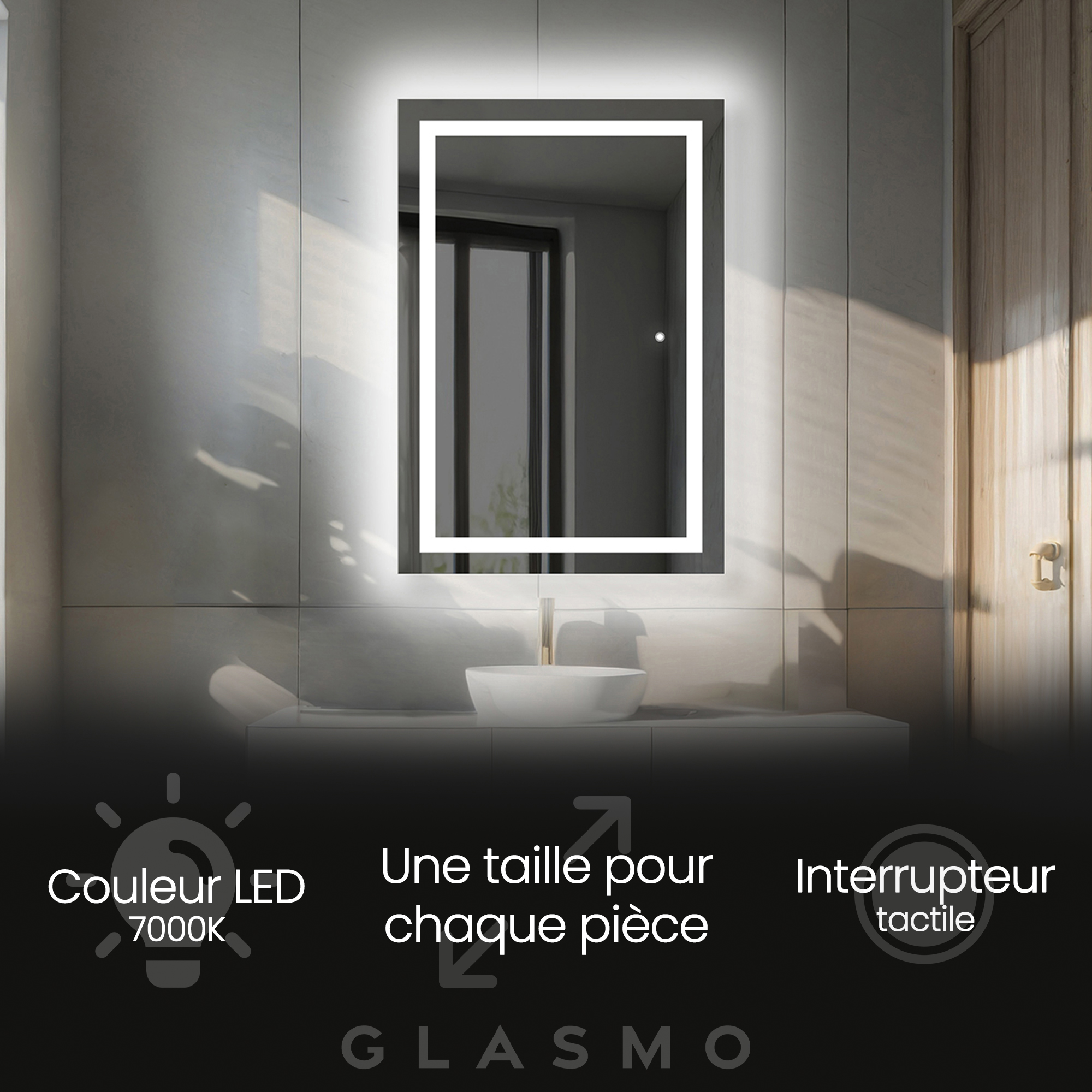 Miroir de Salle de Bain LED - Julia | 90x110 cm | LED Lumineux Miroir ...