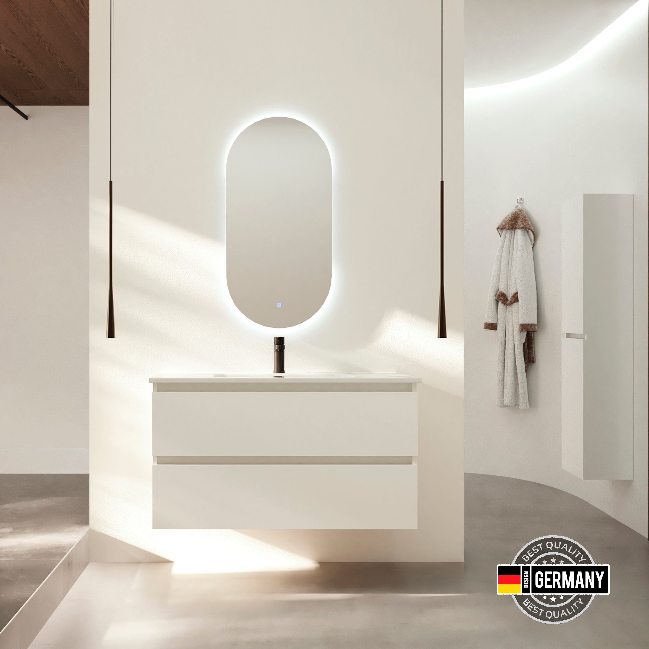 MEUBLE SALLE BAIN SUSPENDU ALTENA|100 CM BLANC|2 TIROIRS|ASSEMBLÉ|TGD ...