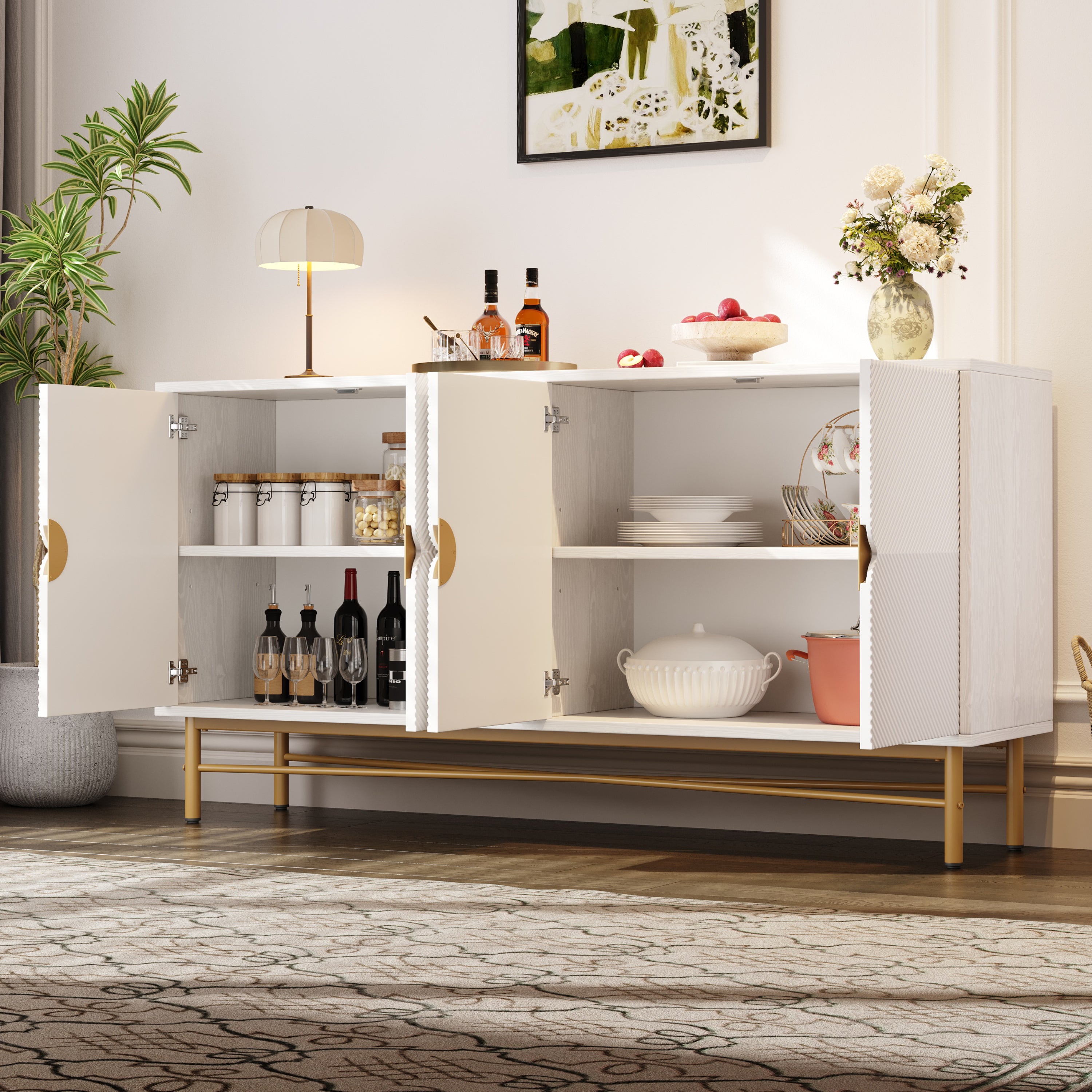 Buffet - Meuble de rangement avec 4 portes - MDF et Panneaux de ...