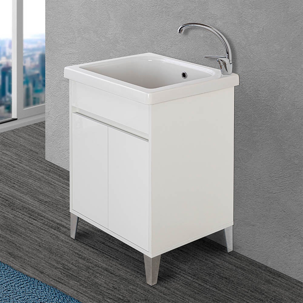 Meuble lavabo 60x50 cm Way glossy white line avec vasque et essoreur ...
