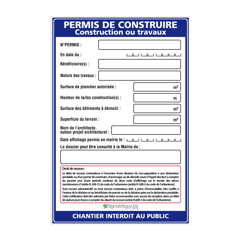 Panneau permis de construire, construction ou travaux + marqueur noir - Sans oeillets | Leroy Merlin