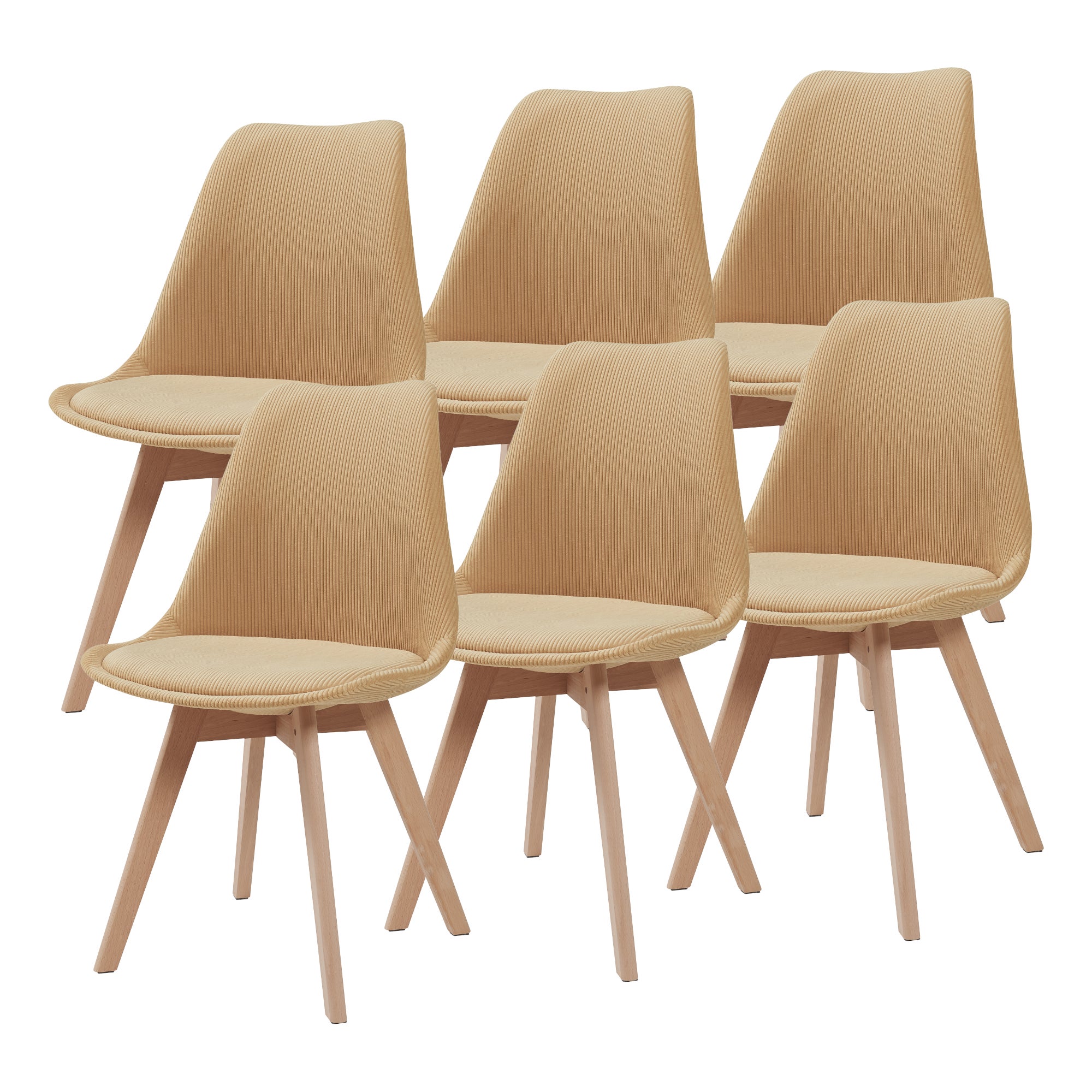 Juego de 6 sillas de comedor Fläten estilo escandinavo 82x49x54cm pana - Amarillo [en.casa ...