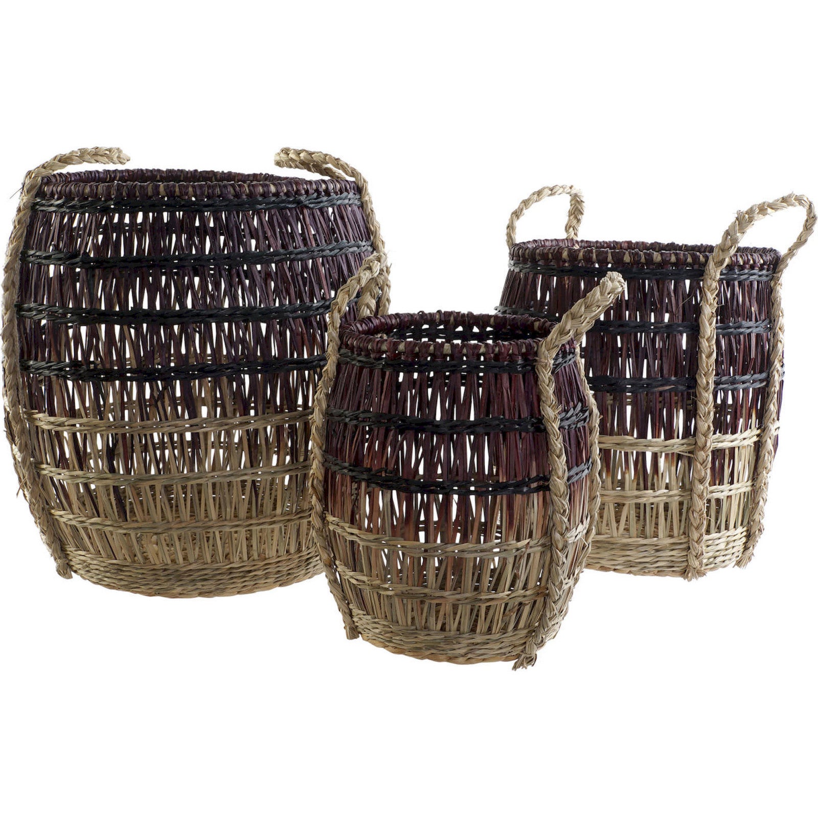 Panier en herbe de mer déco tons naturels et lilas 39 x 39 x 41 cm ...