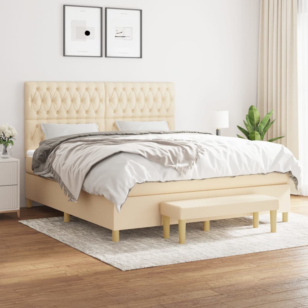 Cama box spring con colchón tela color crema 180x200 cm | Leroy Merlin