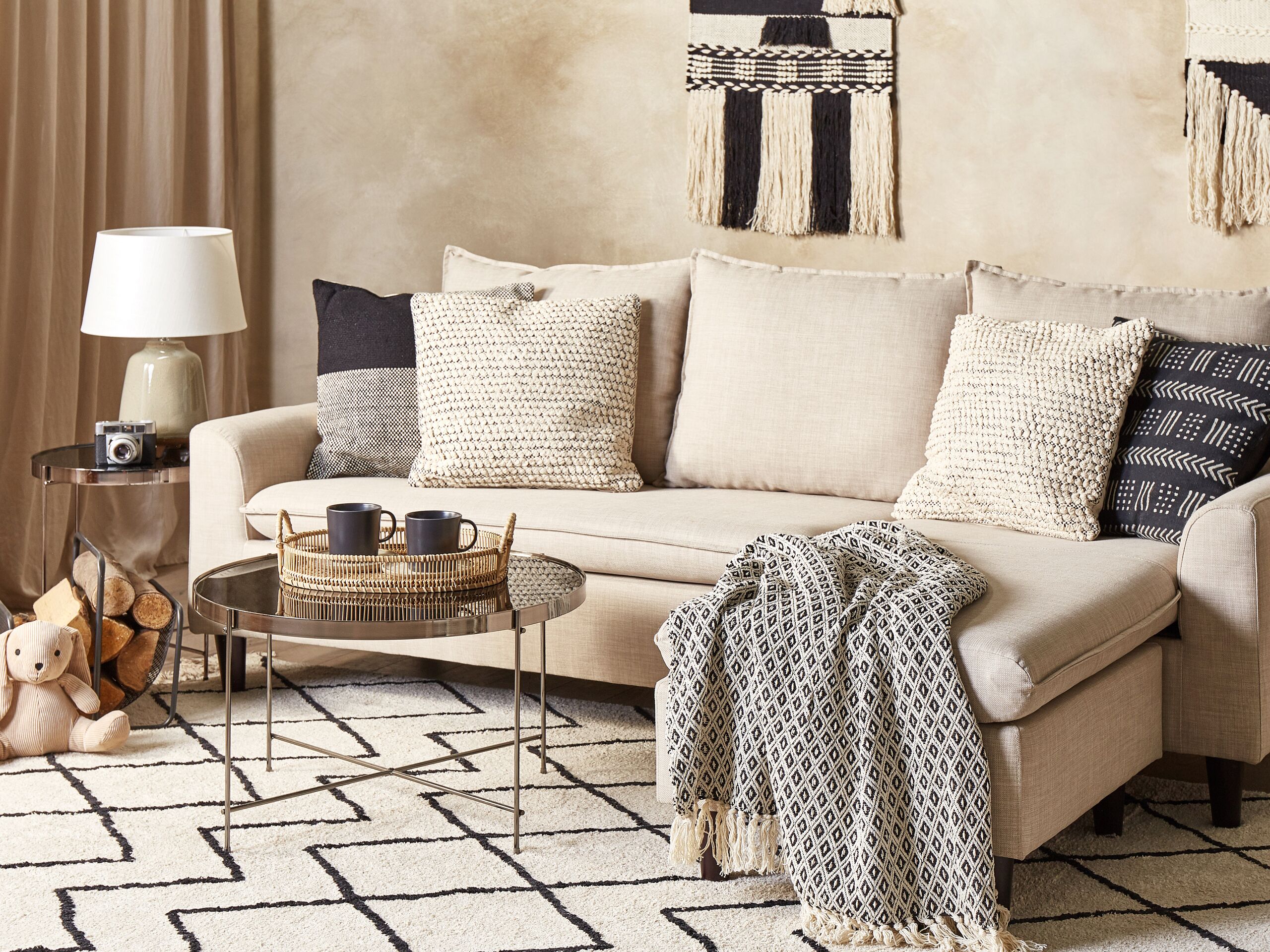 Lot de 2 coussins HOWEA Coton 45 x 45 cm Beige Motif géométrique ...