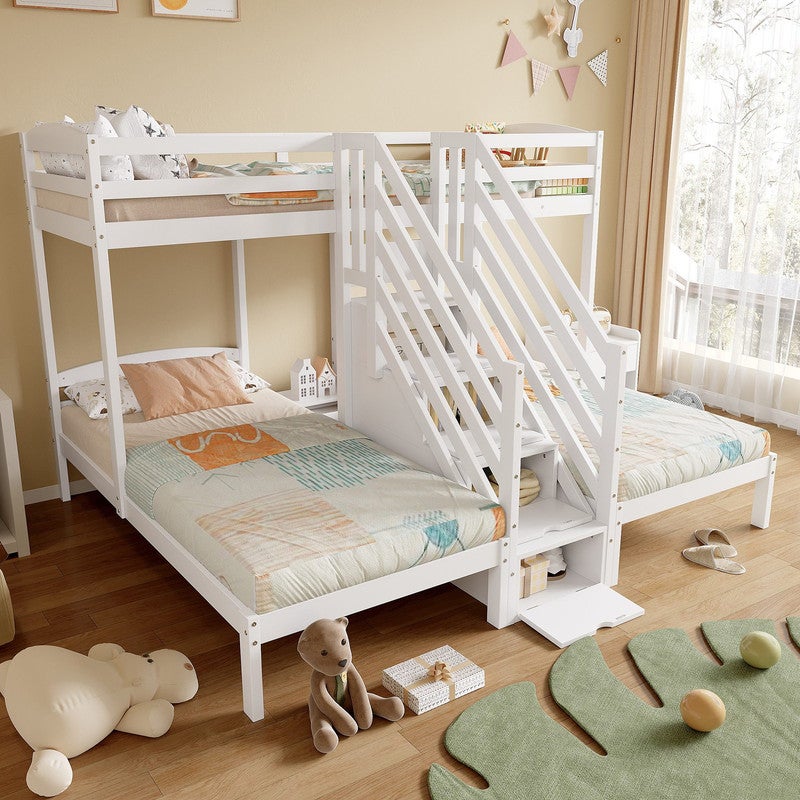 Litera infantil 3 plazas 90x200 triple, madera de pino, escalera con ...
