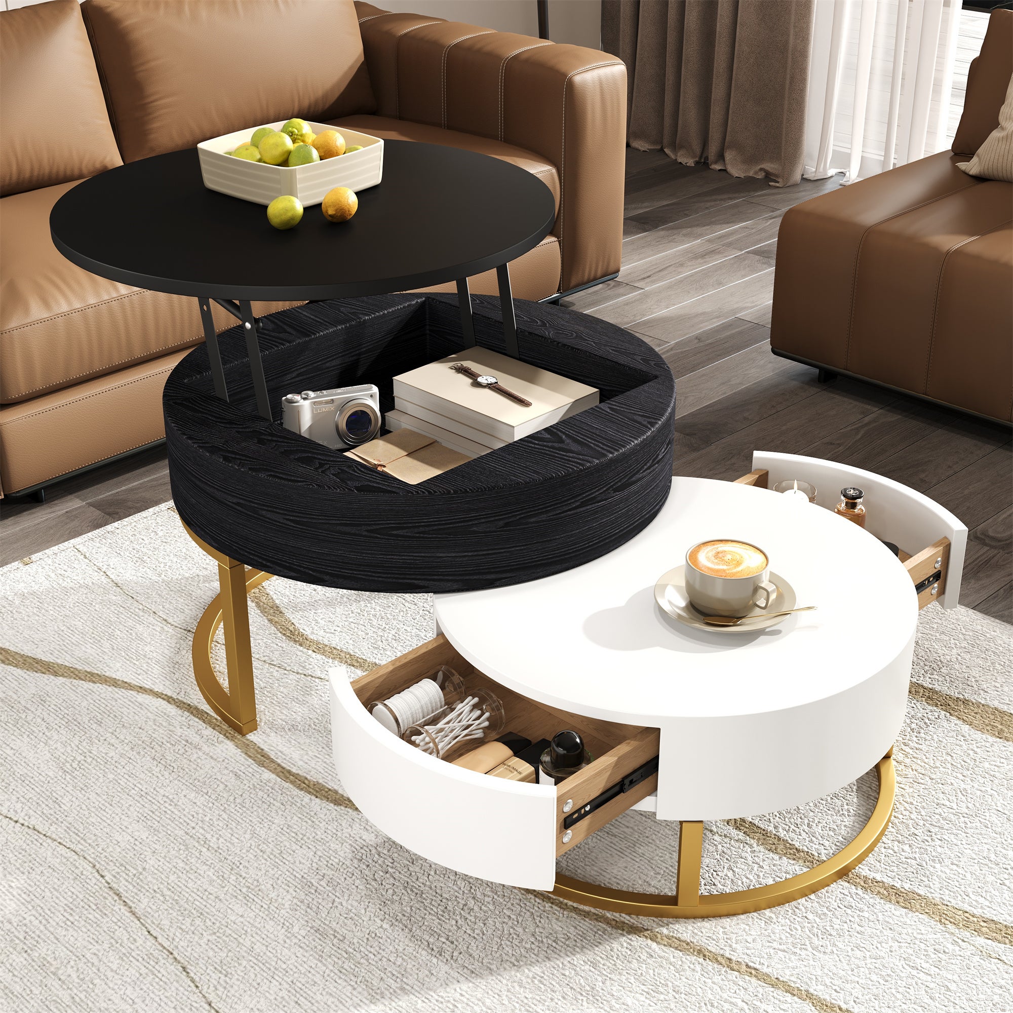 Table basse or 2 pièces, table basse pliante, table d'appoint avec deux ...