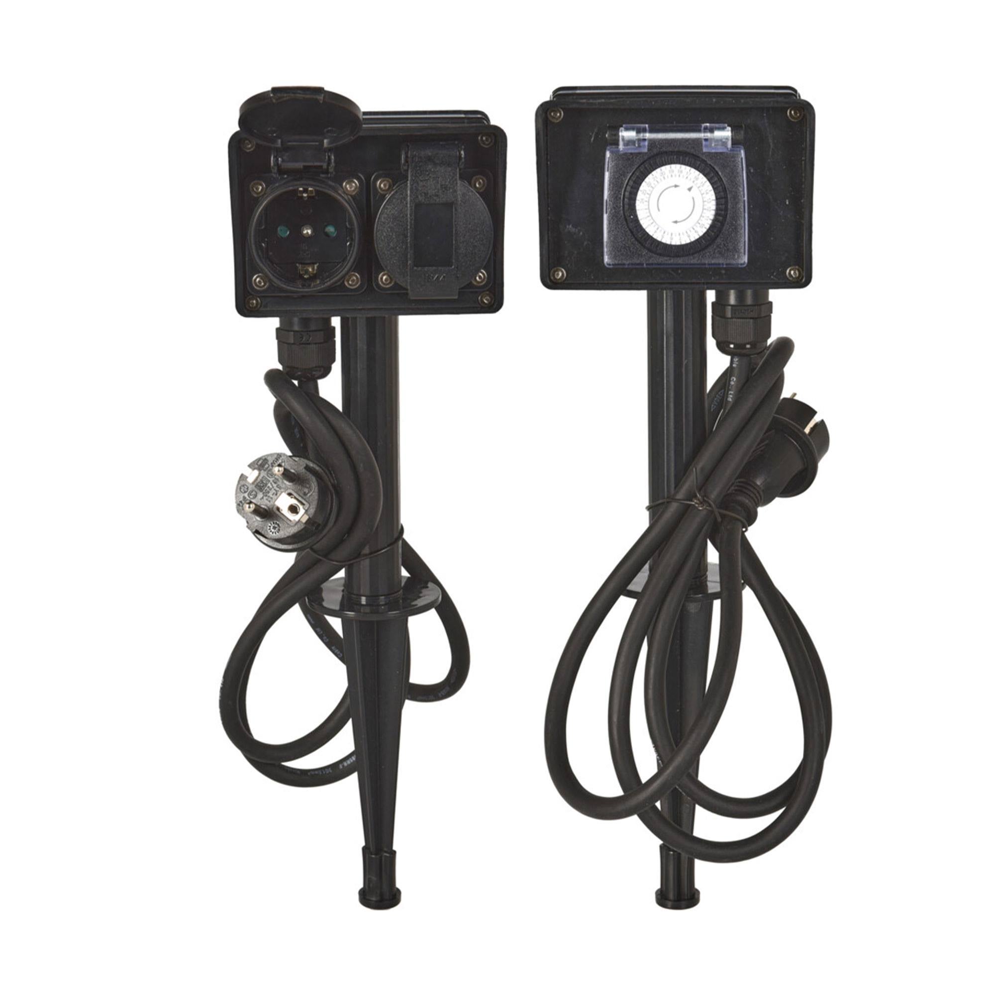 Pincho de Jardín con 2 enchufes alemanes y temporizador, cable de 1,5m ...