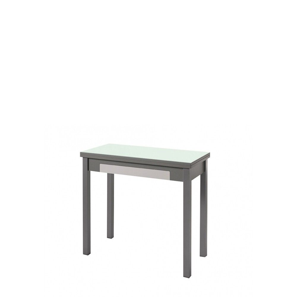Table de cuisine rabattable en verre blanc optique, avec tiroir Andrea ...
