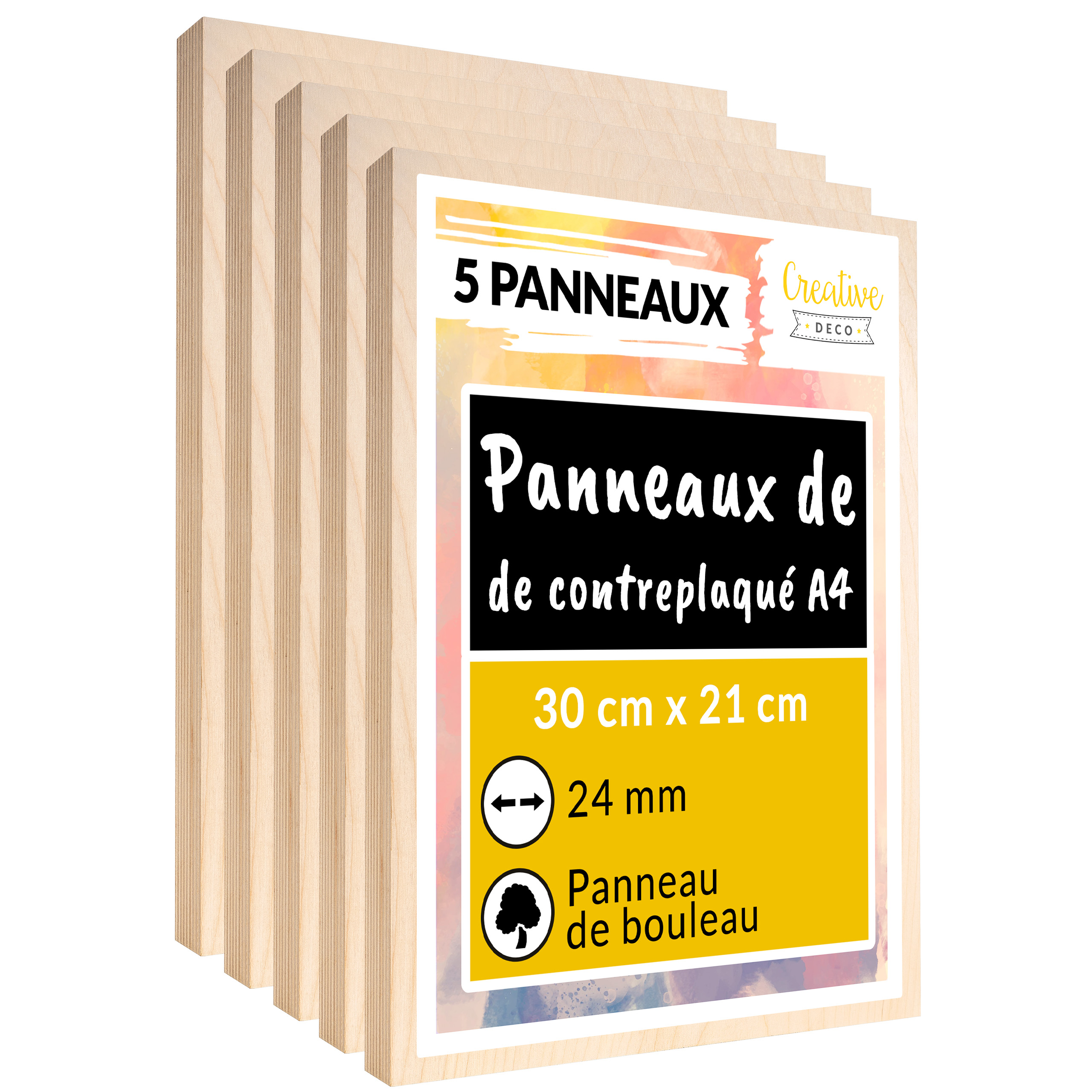 Creative Deco 5 x A4 Contreplaqué 24mm | 300 x 210 x 24mm | Planche ...