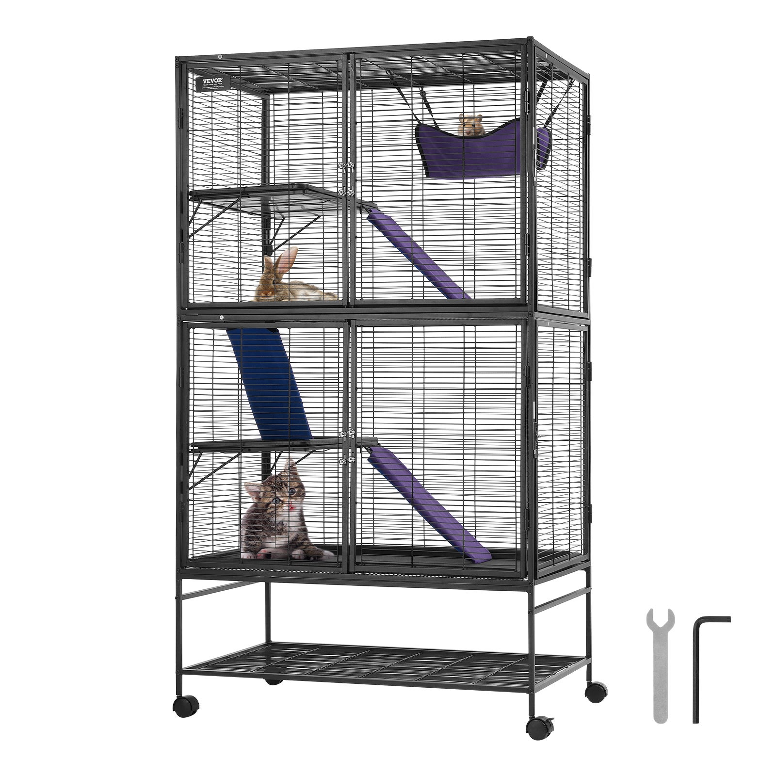 Cage métallique enroulable VEVOR 64,6",habitat spacieux à 4 niveaux ...