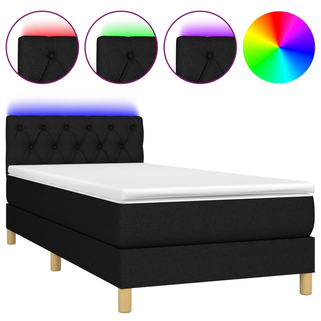 Cama box spring con colchón LED tela negro 80x200 cm | Leroy Merlin